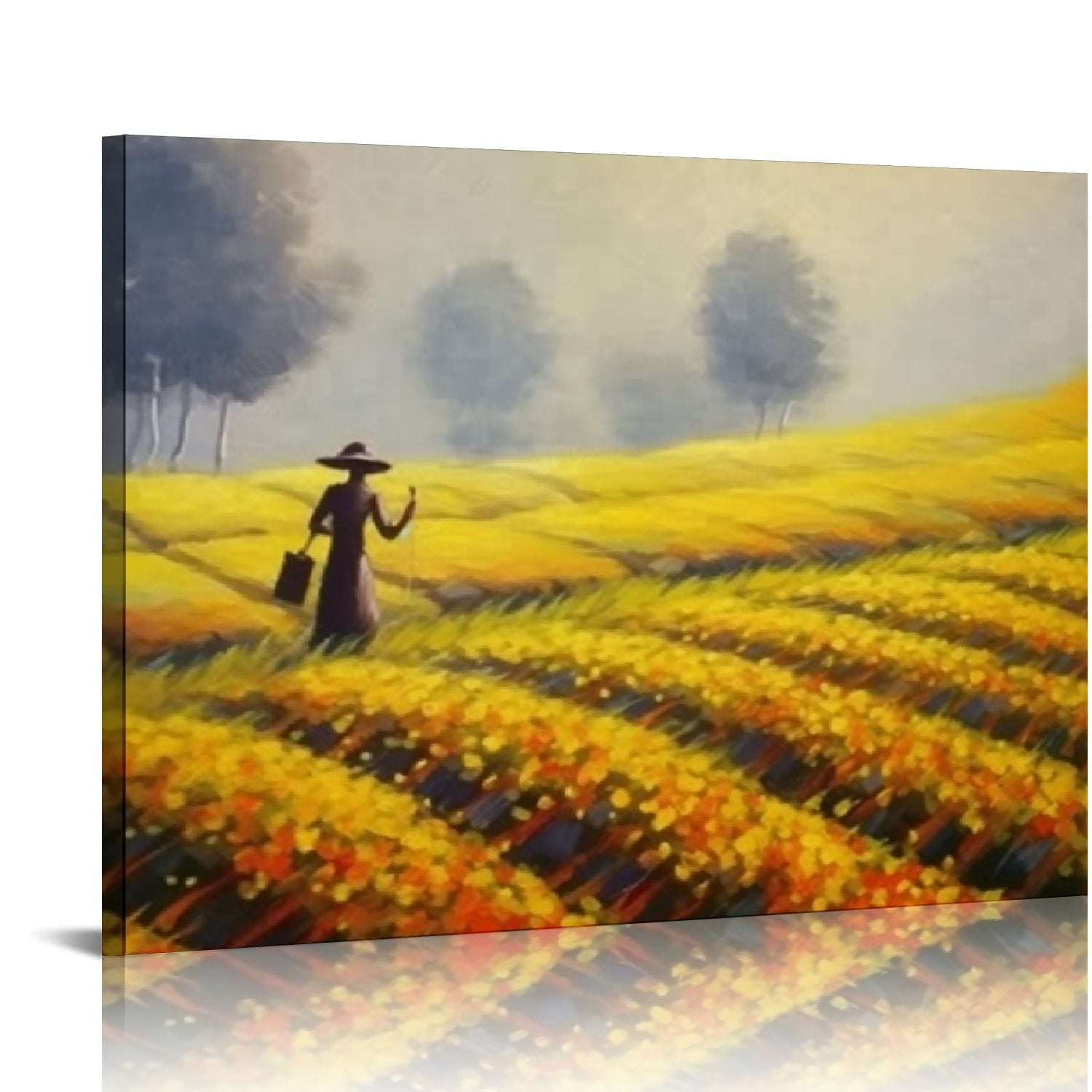 ONETECH Yellow Rice Landscape Canvas Wall Decor, Handmade Paddy Field ...