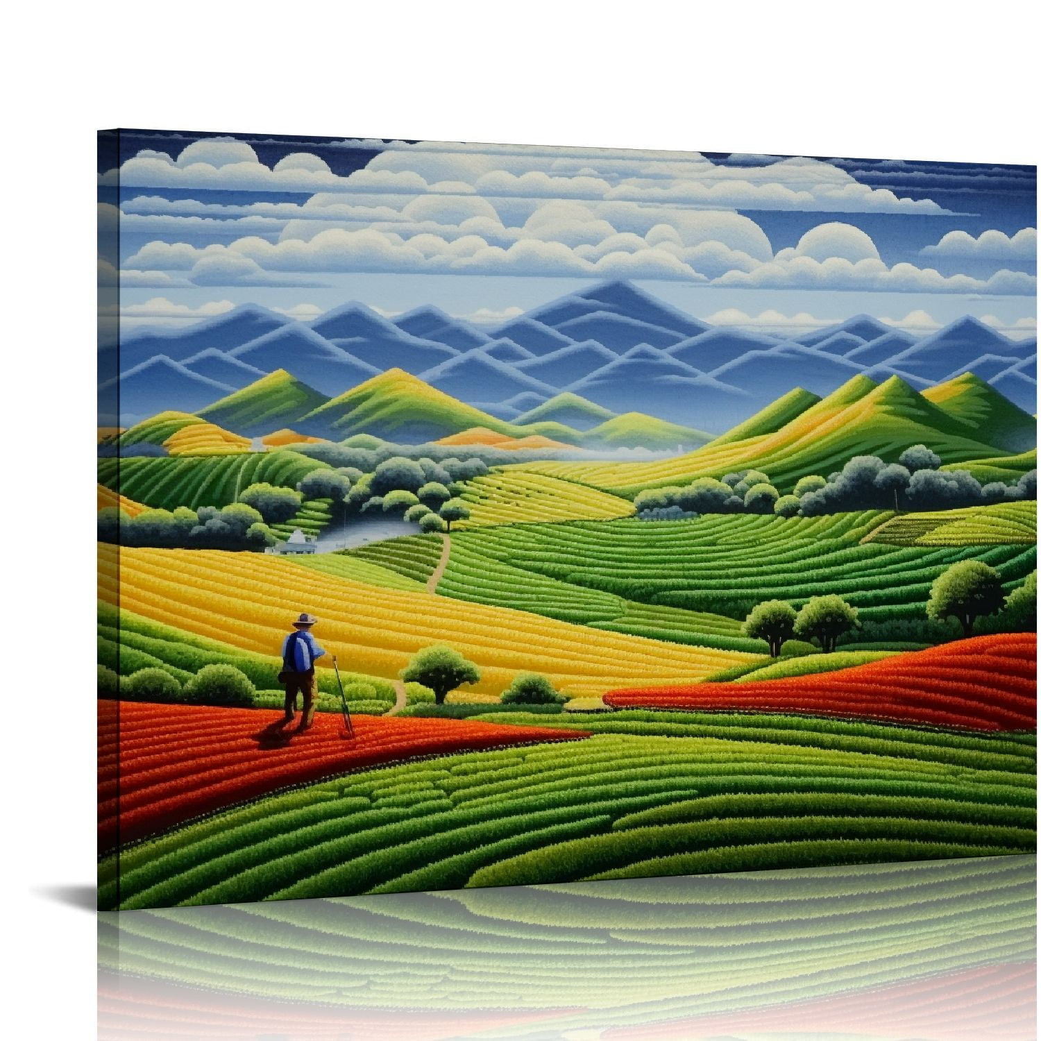 ONETECH Yellow Rice Landscape Canvas Wall Decor, Handmade Paddy Field ...