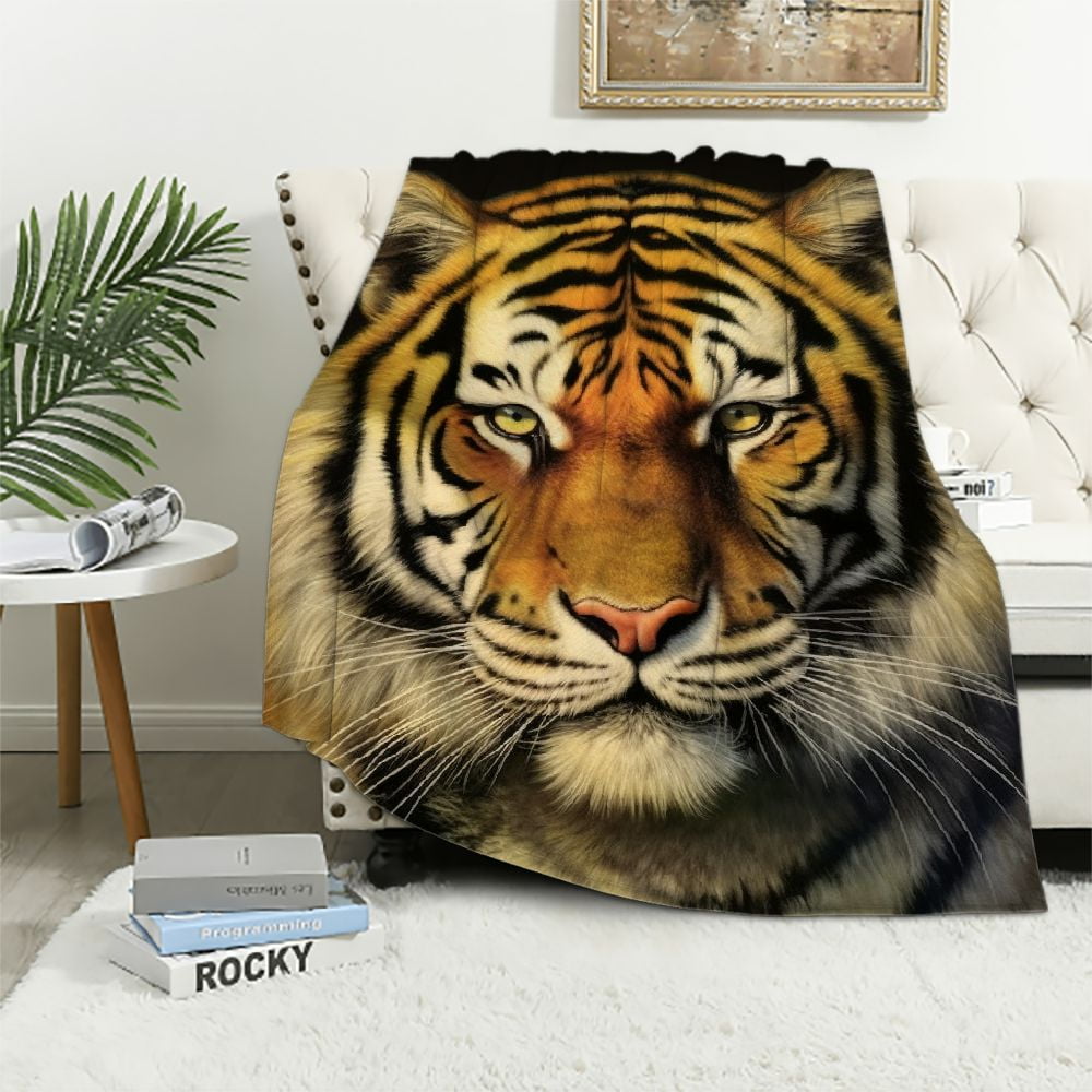 ONETECH Yellow Siberian Tiger Blanket Animal Art Painting Soft Fluffy ...