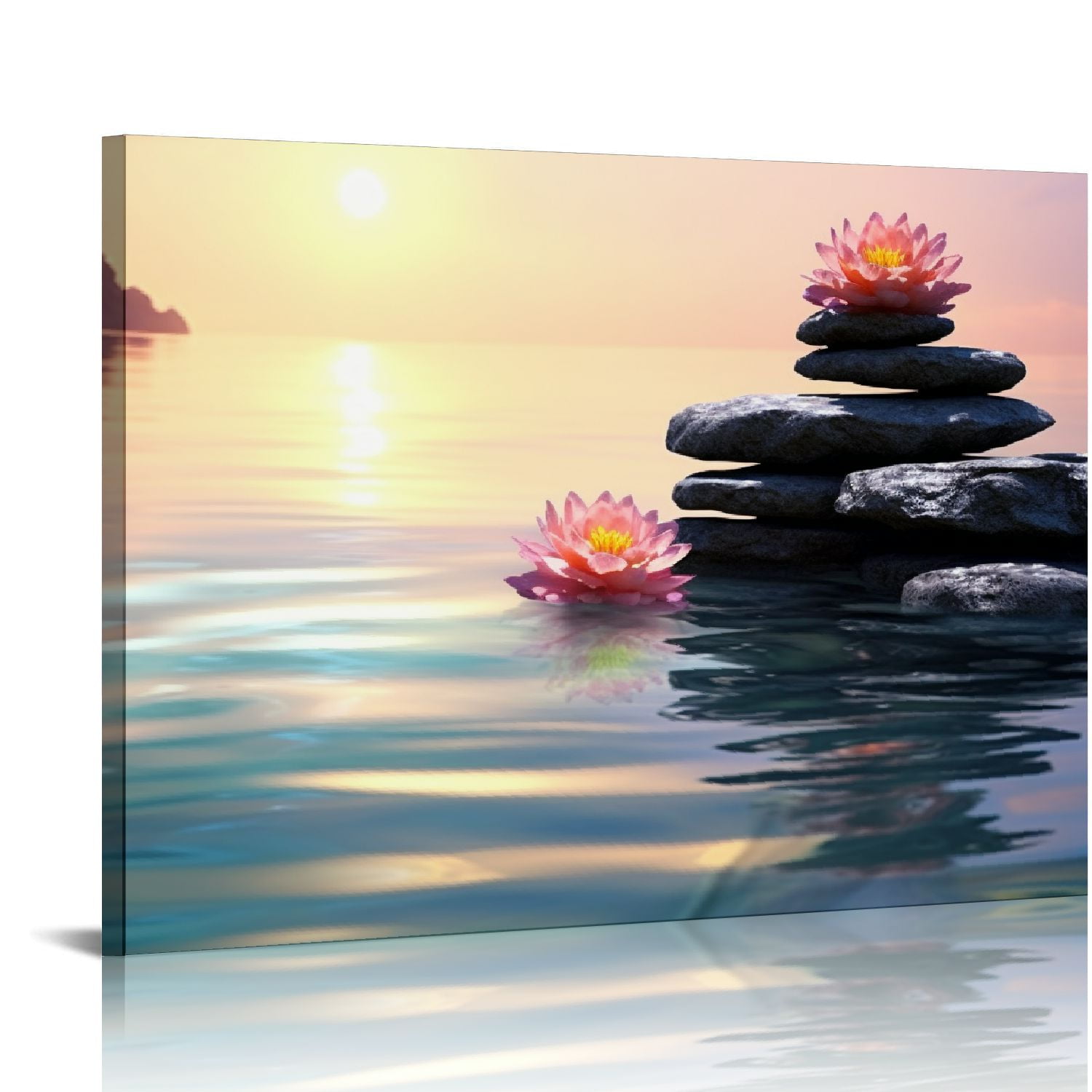 ONETECH Yoga Room Wall Decor, Canvas Print Zen Concept Art Poster, Spa Stones and Waterlily in ...