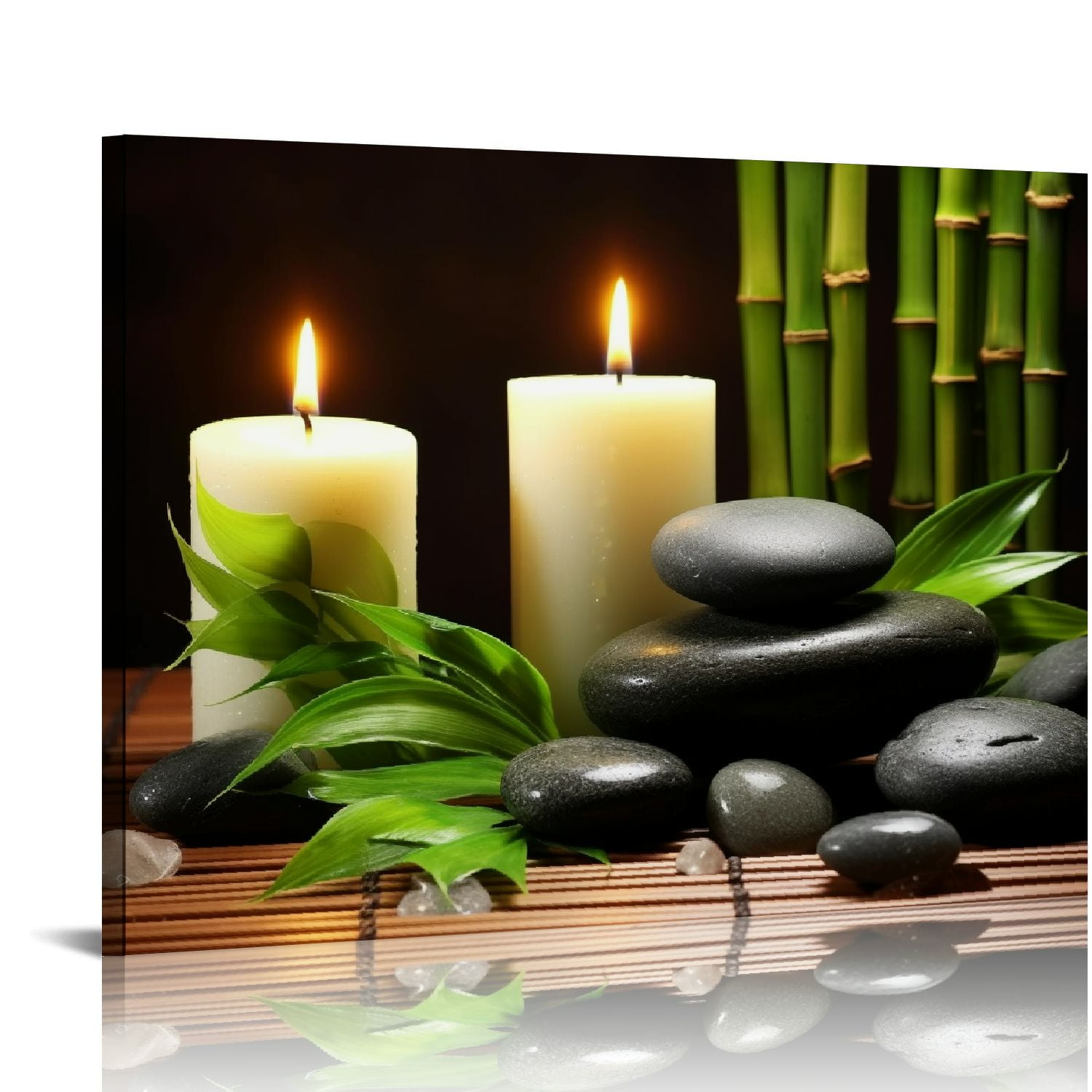 ONETECH Zen Canvas Wall Art Paintings Decor Black Stone White Candle ...