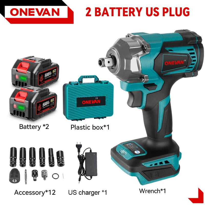 ONEVAN 1/2" 1200N·m Cordless Electric Impact Wrench, Max 6700 RPM, With 2 x 20V Batteries, 3 in ...