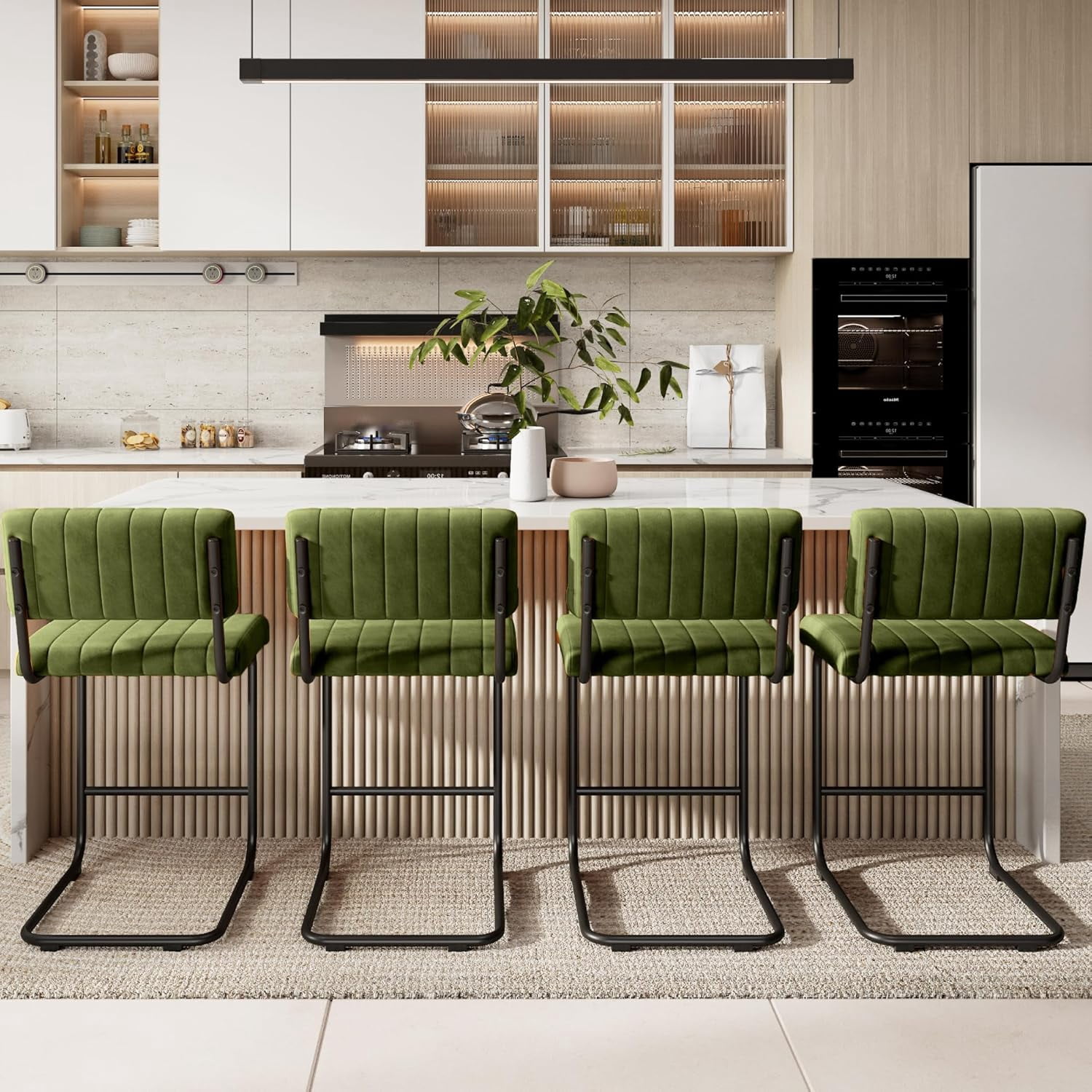 ONEVOG 24 Inch Green Counter Bar Stools Set of 4, Mid-Century Modern ...