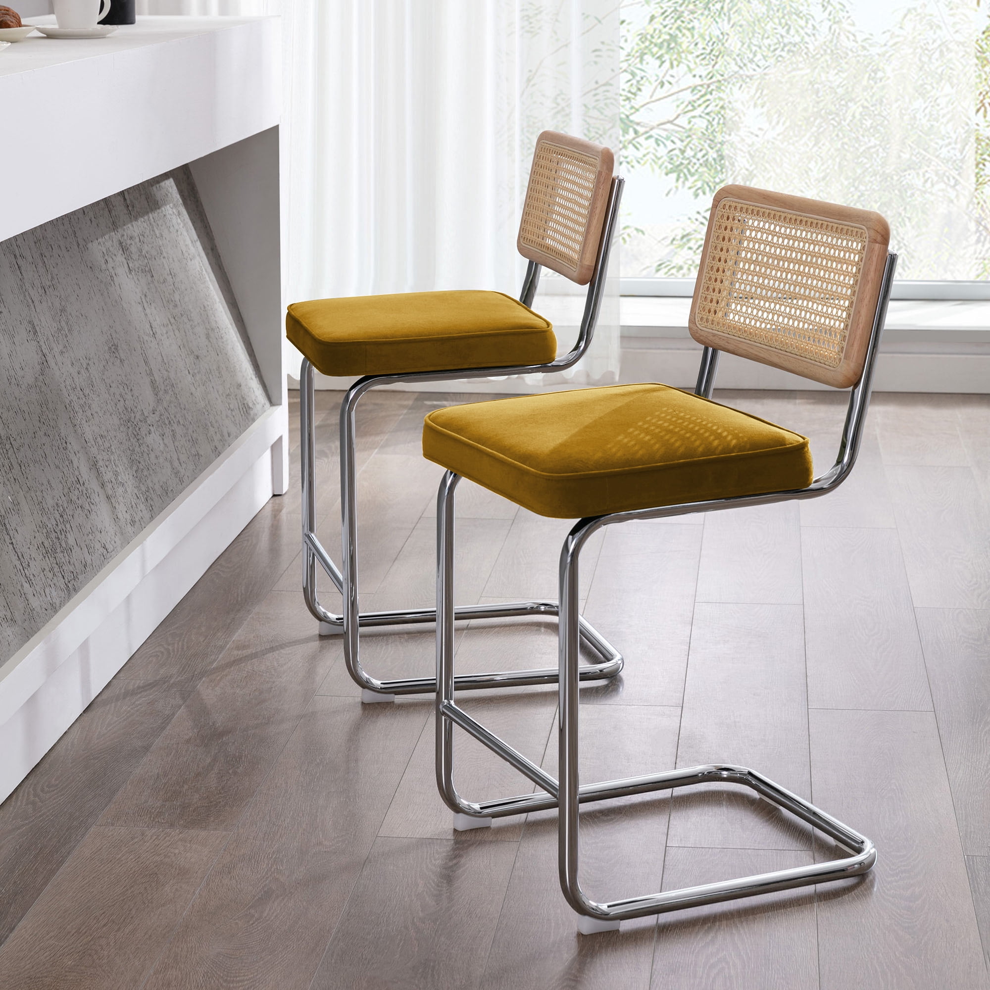 ONEVOG 25.6”Counter Height Rattan Bar Stools Set of 2, Velvet ...