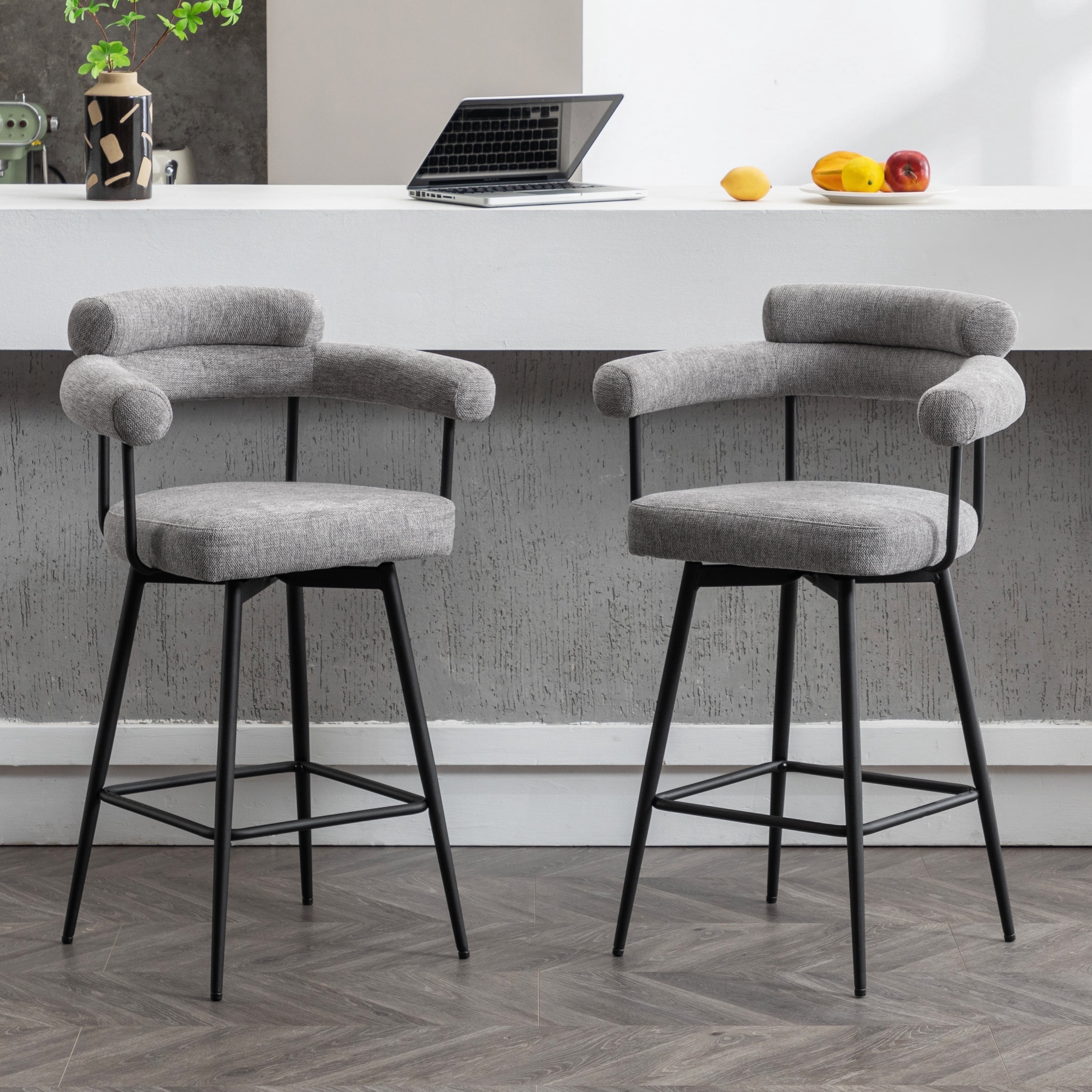 ONEVOG 26.7'' Swivel Counter Height Stools Set of 2, Modern Barrel Bar ...