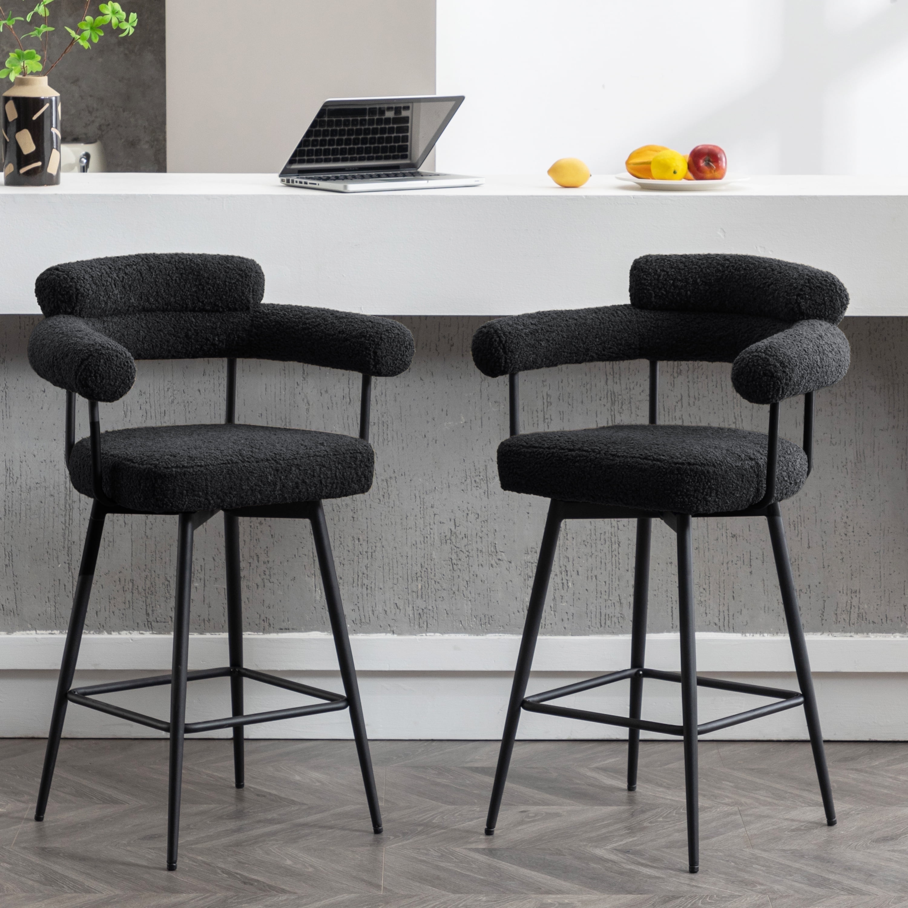 ONEVOG 26.7'' Swivel Counter Height Stools Set of 2, Modern Barrel Bar ...