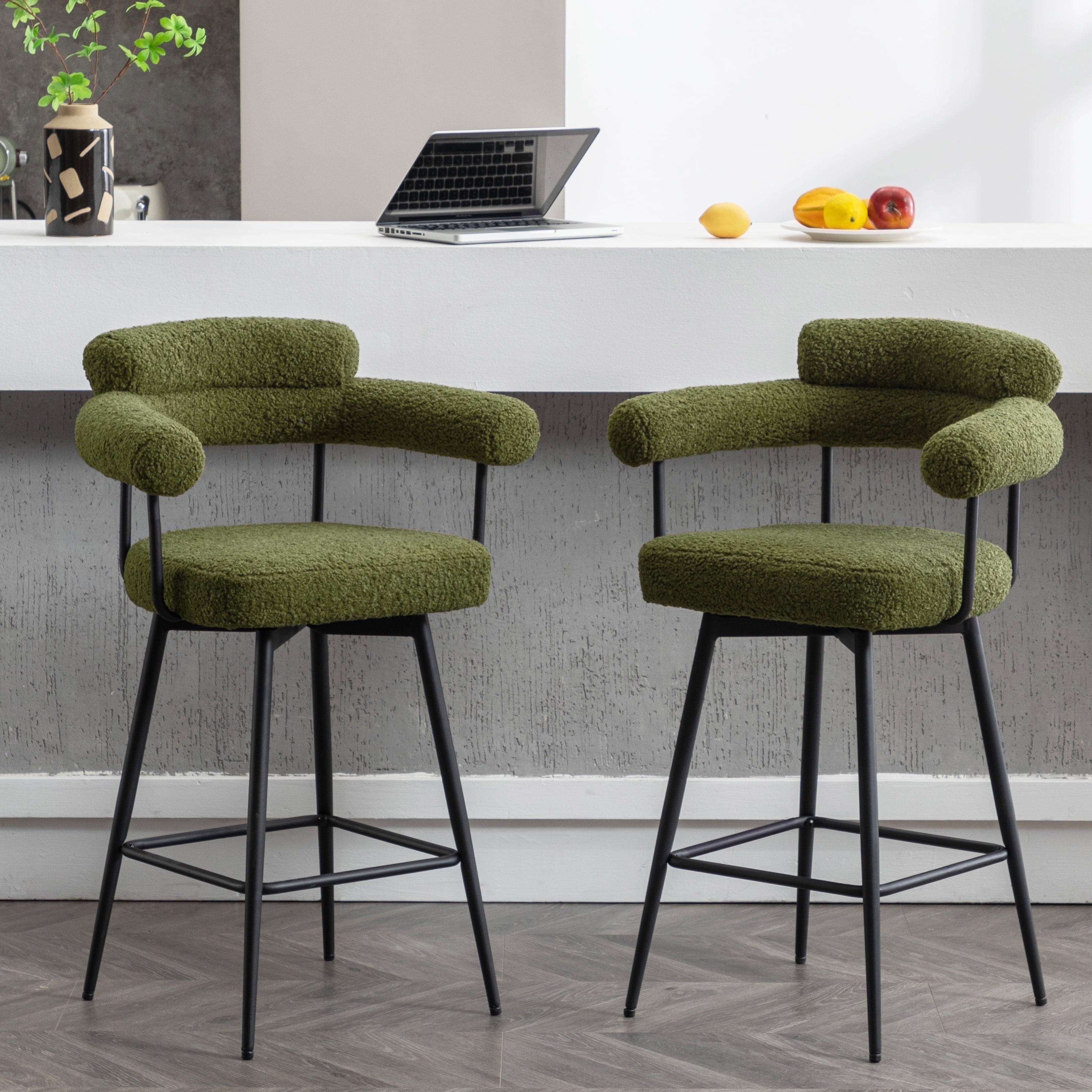 ONEVOG 26.7'' Swivel Counter Height Stools Set of 2, Modern Barrel Bar ...