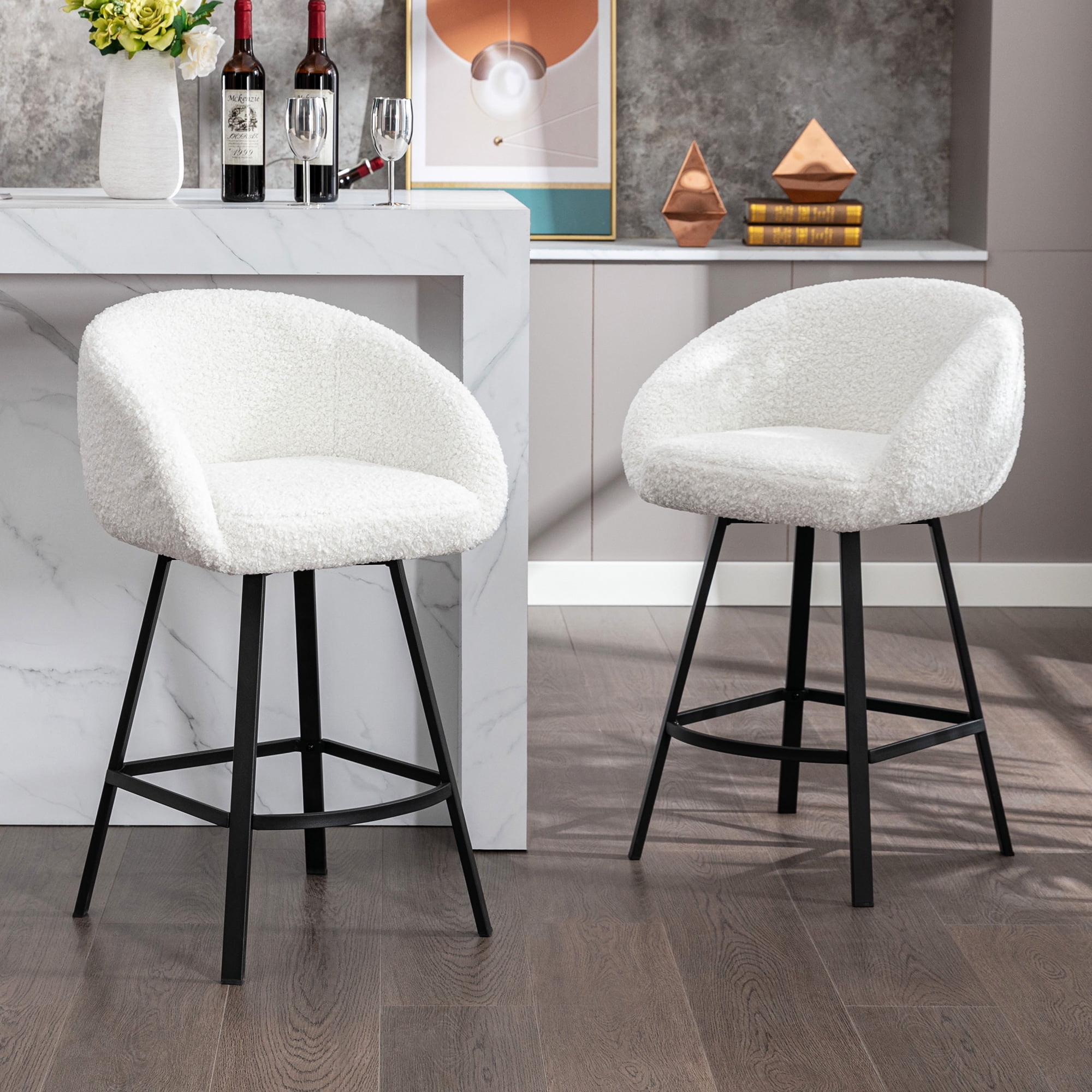 Onevog 360° Swivel Padded Seat Sherpa Bar Stools Chair with Back ...