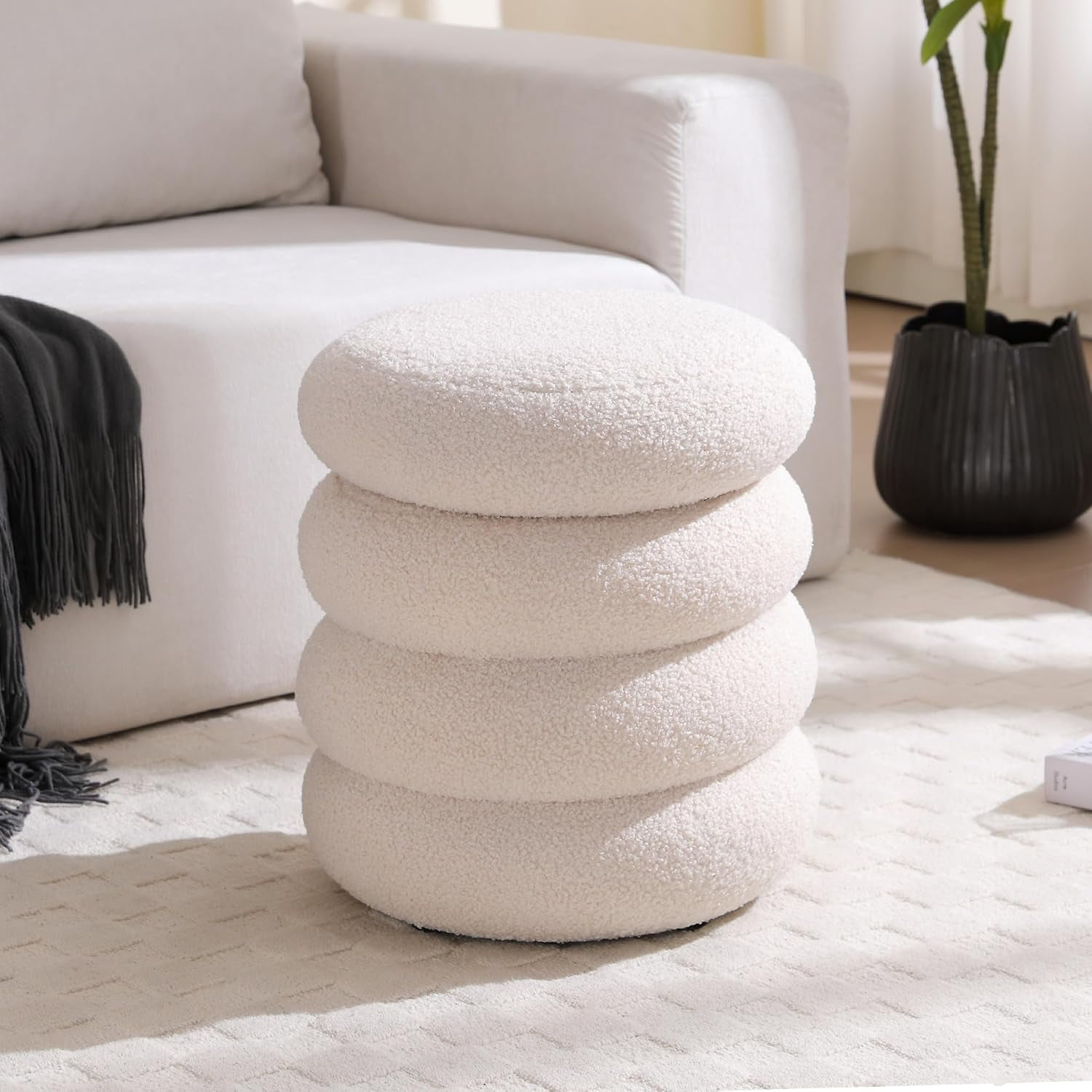 ONEVOG Pouf Ottoman with Storage, Round Small Foot Rest Stool for Couch ...