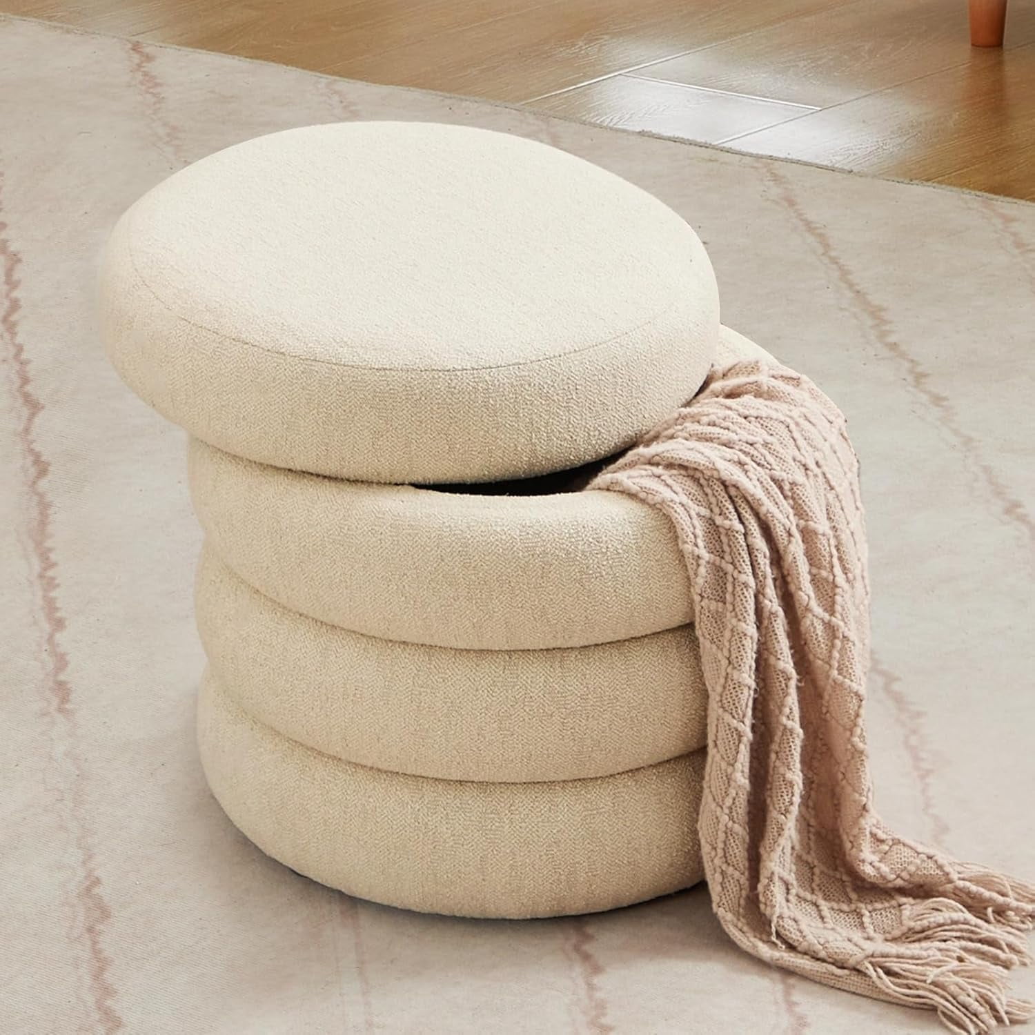 ONEVOG Round Storage Ottoman, 20" Small Ottomans Table with Removable ...