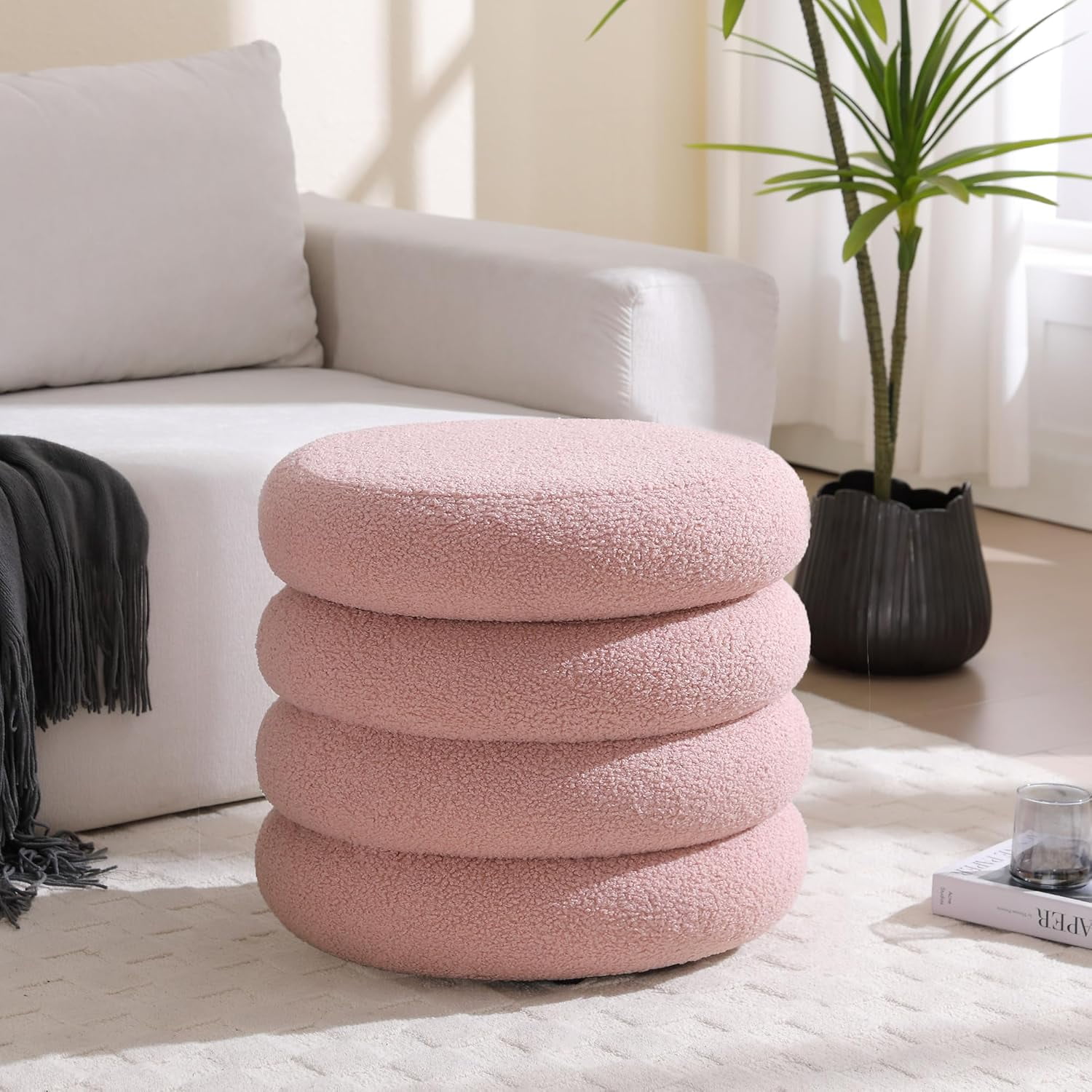 ONEVOG Sherpa Storage Ottoman, Foot Rest Stool Seat for Living Room ...