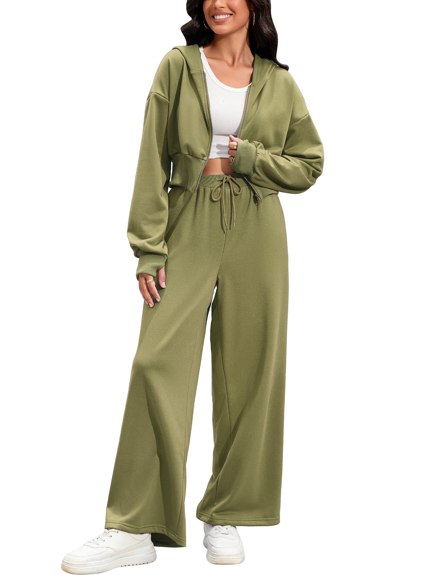 ATHLECHIC Women's Tracksuits 2 Piece Outfits Casual Cropped Hoodie Wide ...