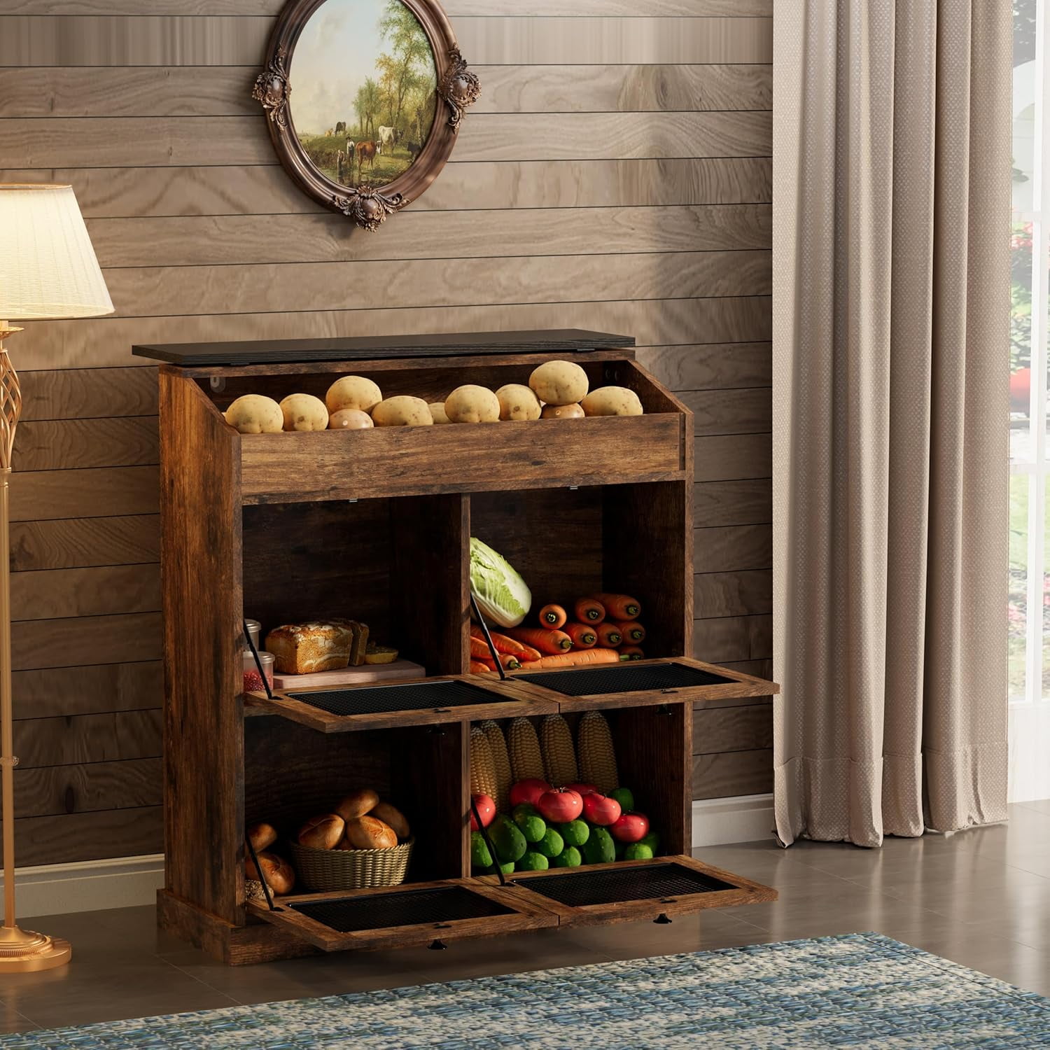 ONG Large Potato Storage Wood Bin, Wooden Bread Storage Bins ...