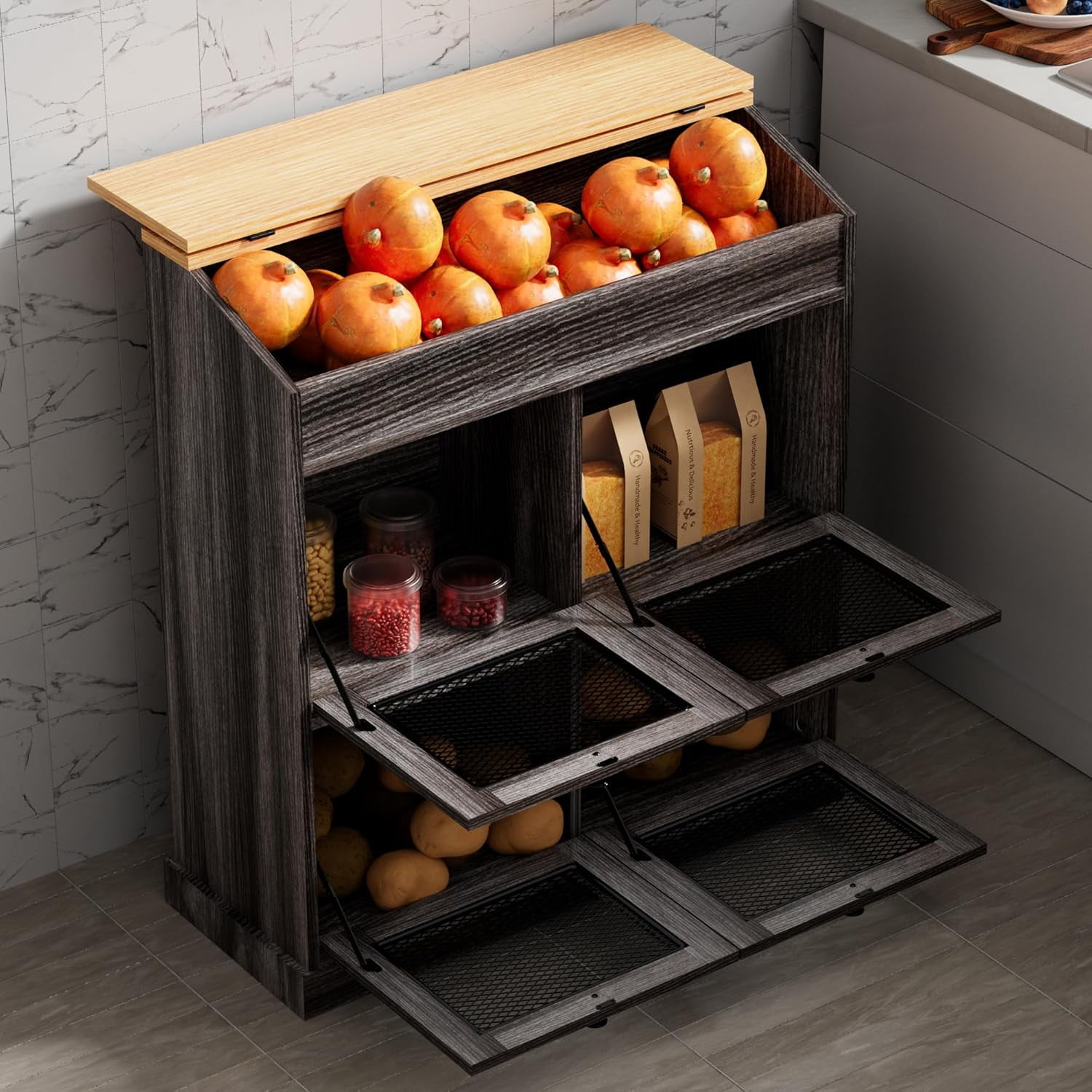 ONG Large Potato Storage Wood Bin, Wooden Bread Storage Bins ...