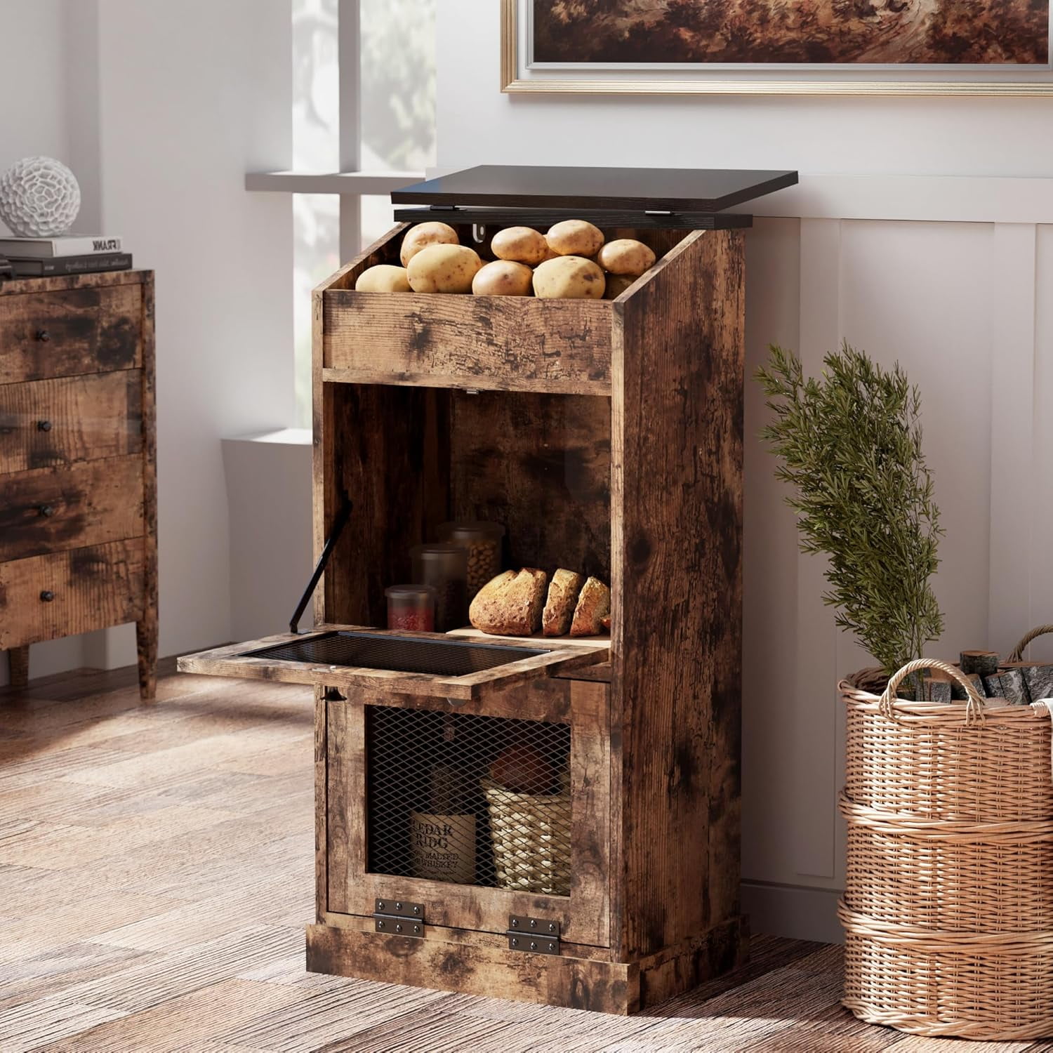 ONG Storage Bin Wood, Wooden Bread Storage Bins, Decorative Potato and ...
