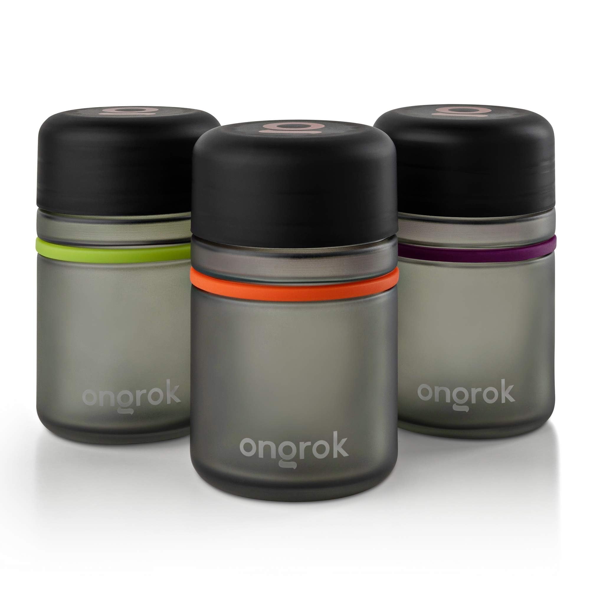 ONGROK Glass Storage Jar, 180ml, 3 Pack, UV Jar with Child Resistant Lid, Color-Coded Glass ...