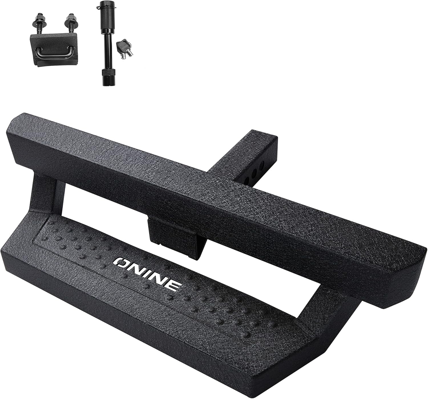 ONINE Texture Black Hitch Step with Hitch Lock and Stabilizer Fit 2” Receiver, Rear Bumper Guard ...