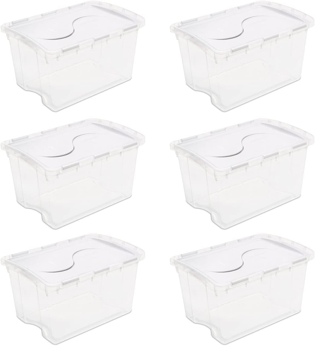 ONKER 19148006 48 Quart/45 Liter Hinged Lid Storage Box, Clear with ...