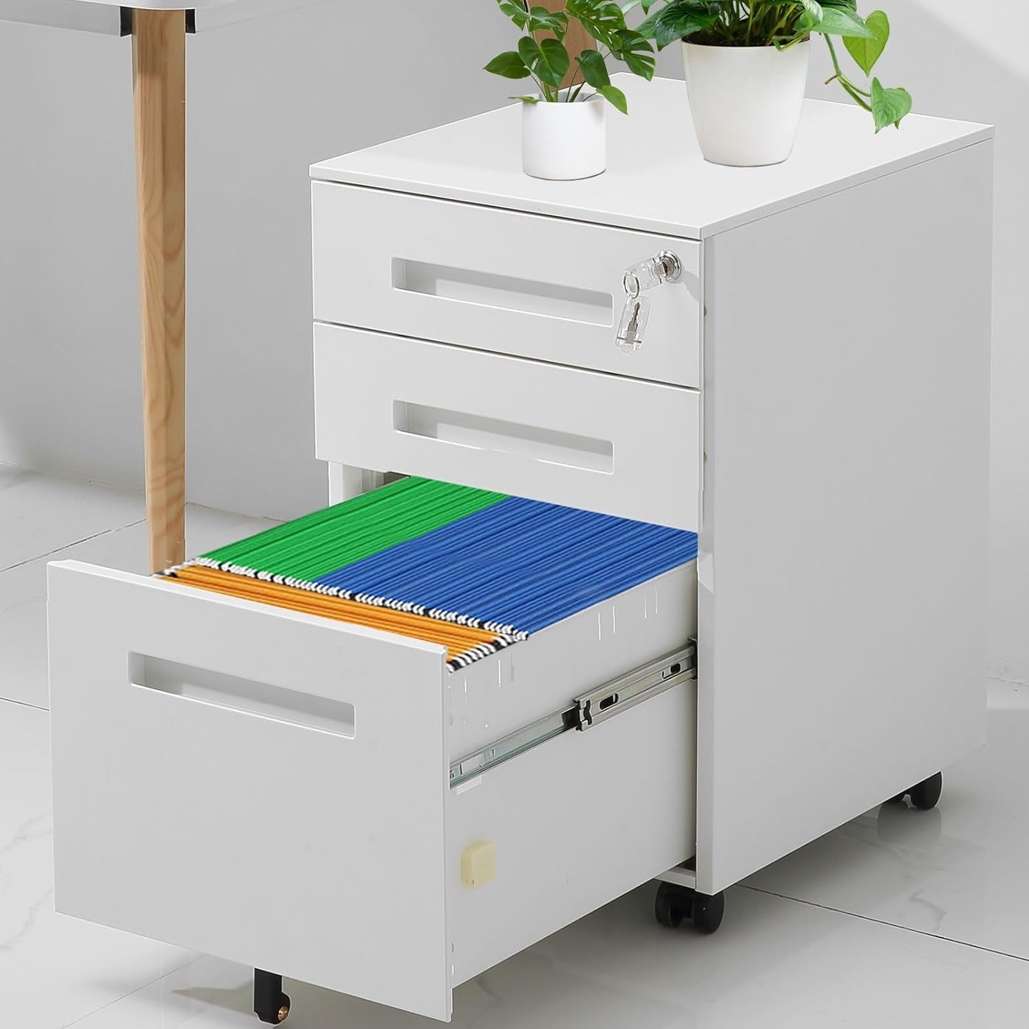 ONKER 3-Drawer Mobile File Cabinets, Rolling Metal Vertical Filing ...