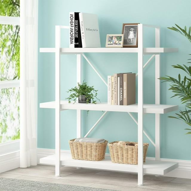 ONKER 3 Tier White Bookshelf, Modern Small 3 Shelf Bookcase, Industrial ...