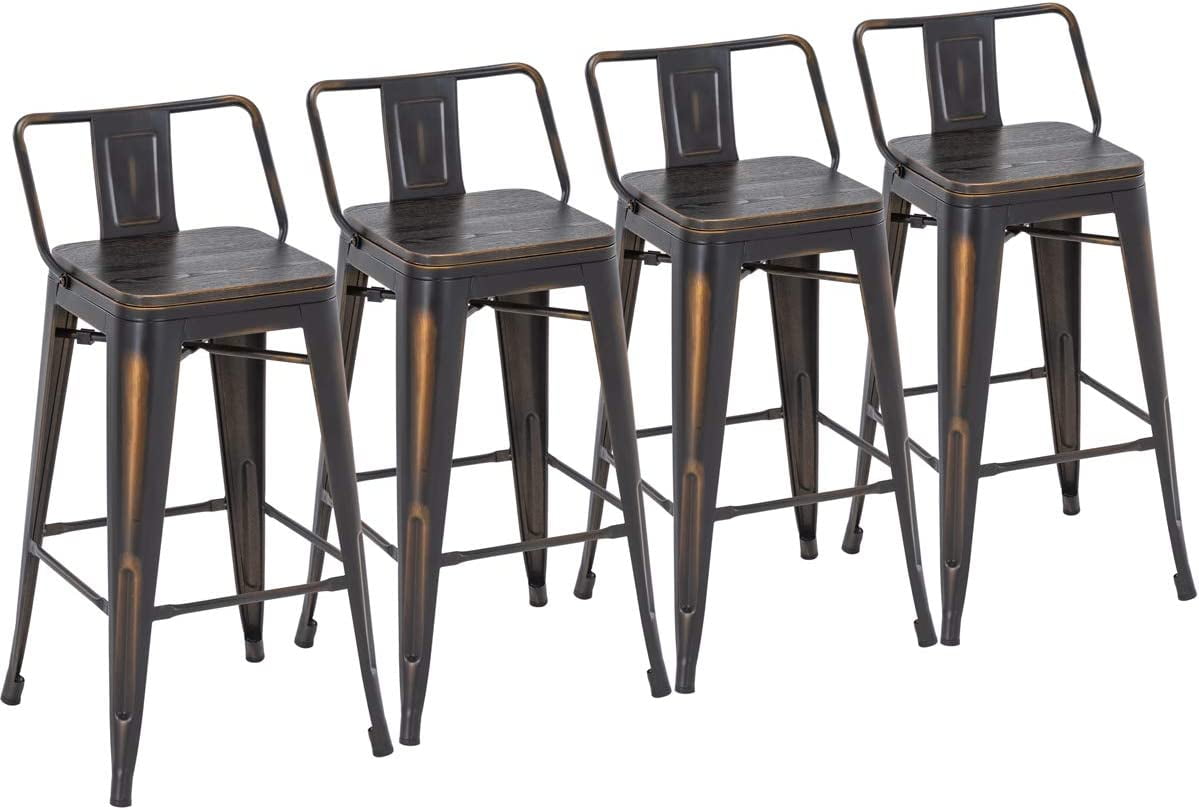 ONKER 30" Distressed Metal Counter Bar Stools with Backs Set of 4 ...