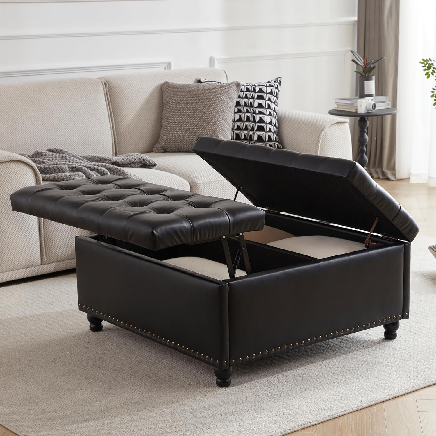 Onker 35 5” Large Square Storage Ottoman Bench Tufted Upholstered