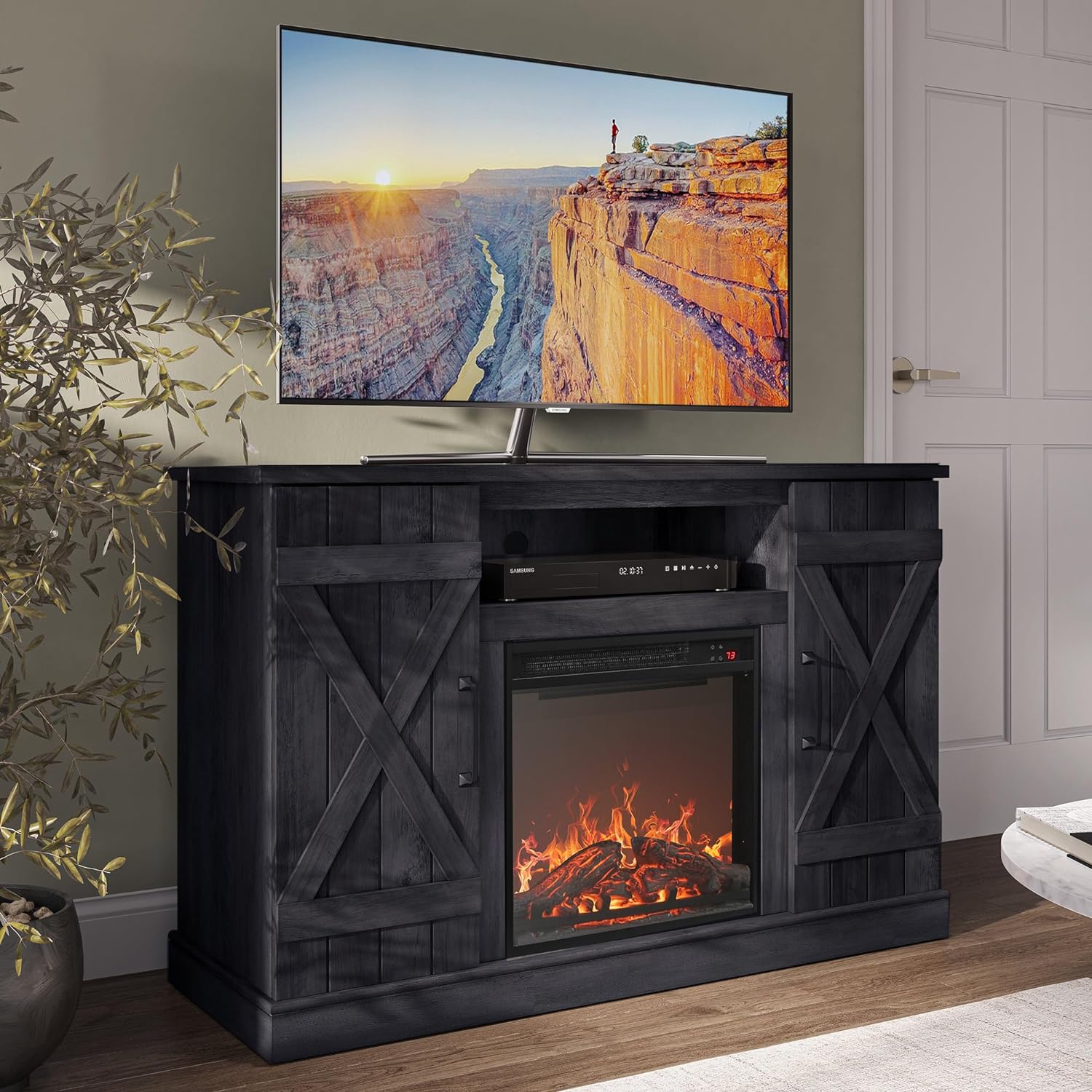ONKER 47" TV Stand with 18" Electric Fireplace Heater & Media ...