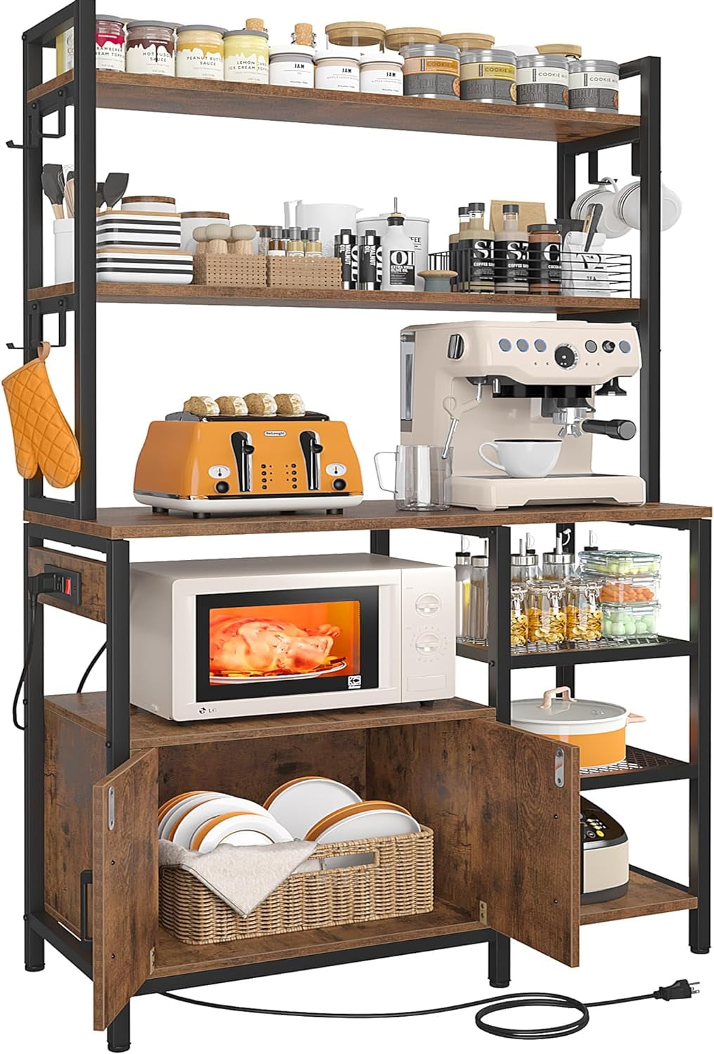 ONKER 6-Tier Bakers Rack with Power Outlet, Microwave Stand with ...