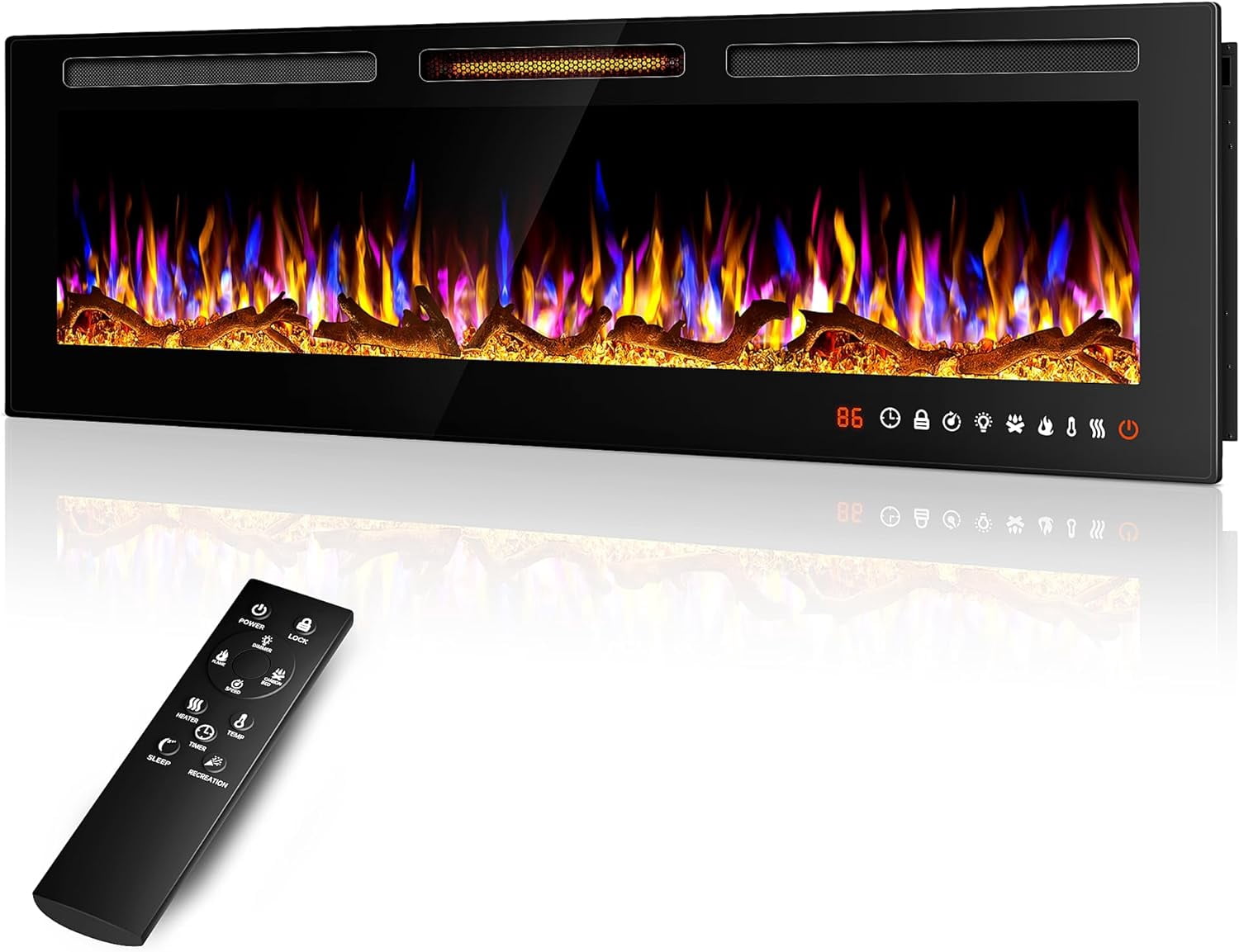 ONKER 68" Slim Electric Fireplace Recessed and Wall Mounted,Wall ...