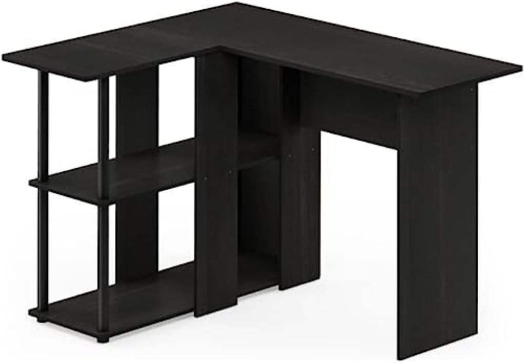 ONKER Abbott L-Shape Computer Desk with Bookshelf, Espresso/Black ...