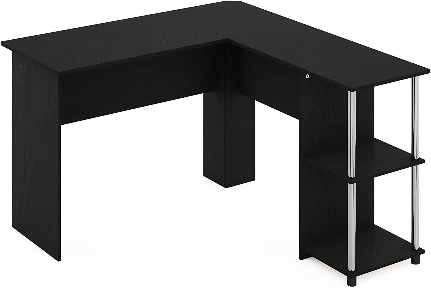 ONKER Abbott L-Shape Computer Desk with Stainless Steel Tubes Bookshelf ...