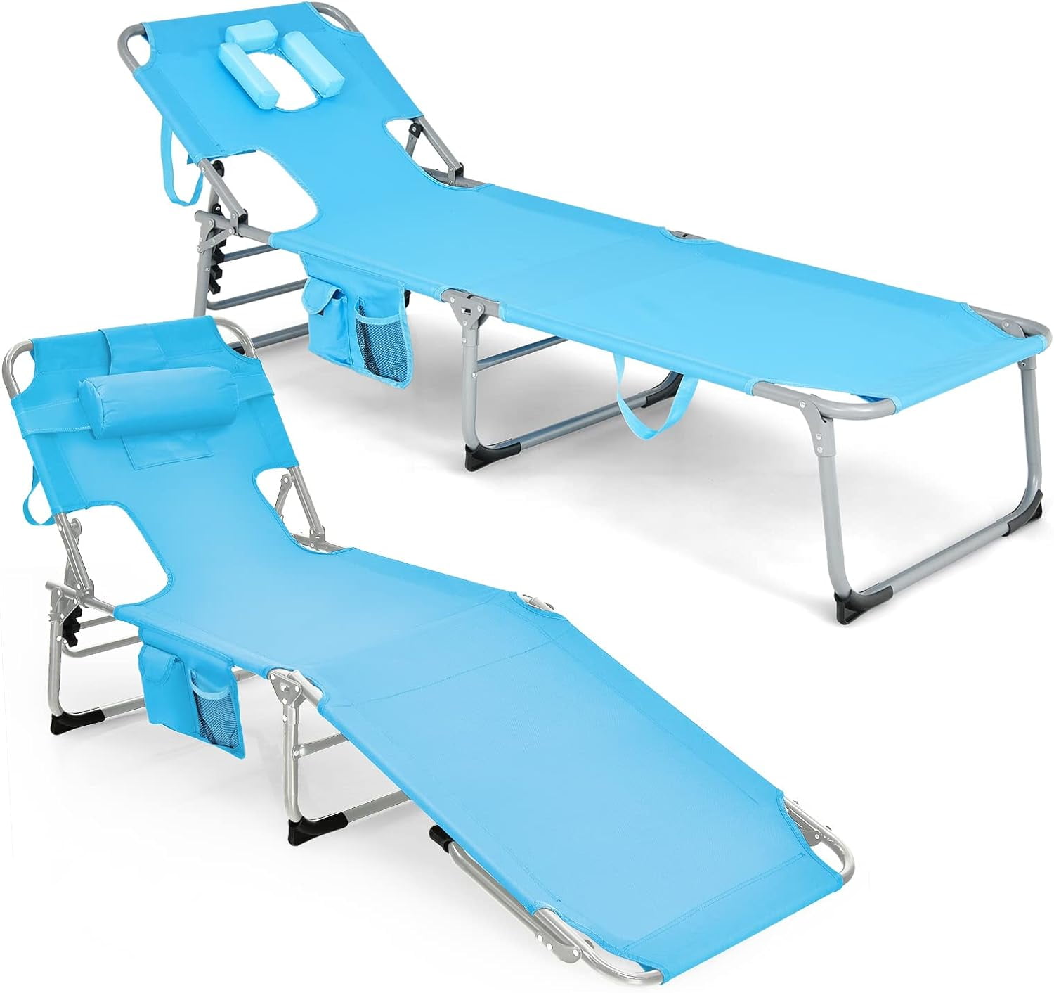 ONKER Beach Chair Chaise Lounge - Tanning Chair with Face Arm Hole ...