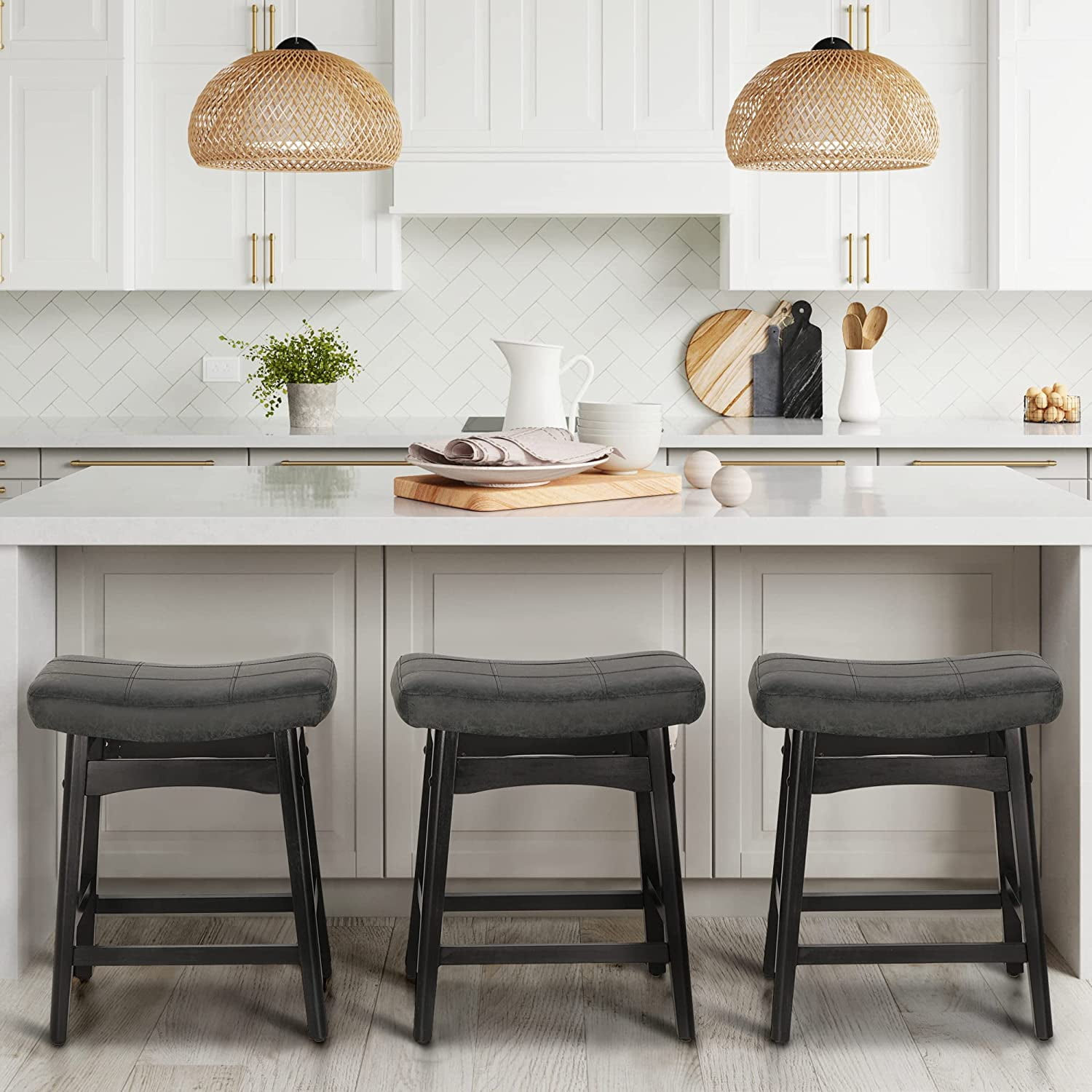 ONKER Black Counter Height Bar Stools Set of 3 for Kitchen Counter ...