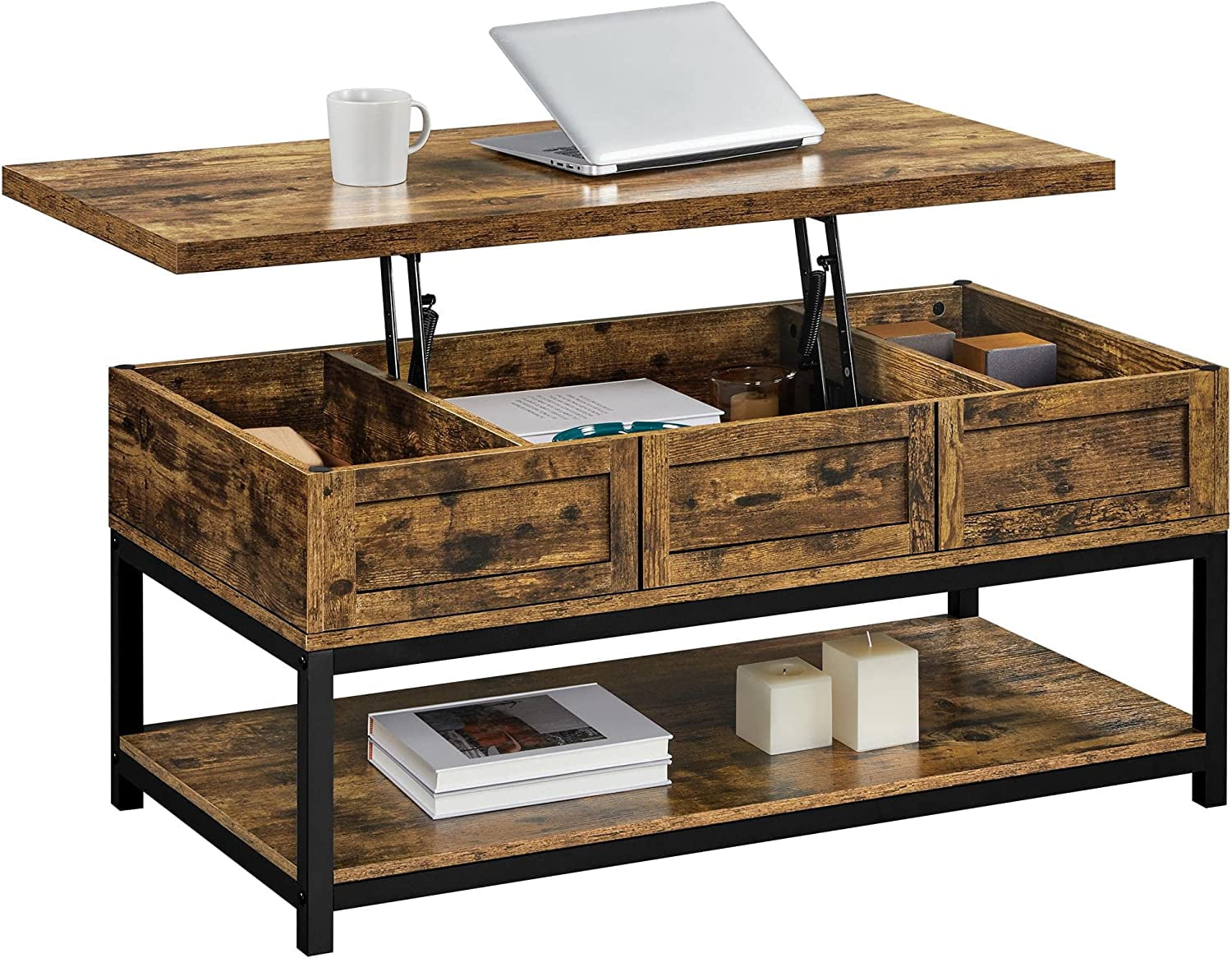 ONKER Coffee Table, 40in Lift Top Coffee Table, Rustic Industrial Lift ...