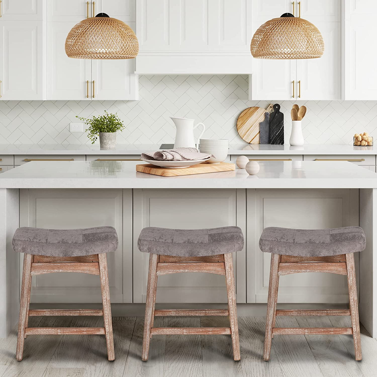 ONKER Counter Height Bar Stools Set of 3 for Kitchen Counter Solid Wood ...