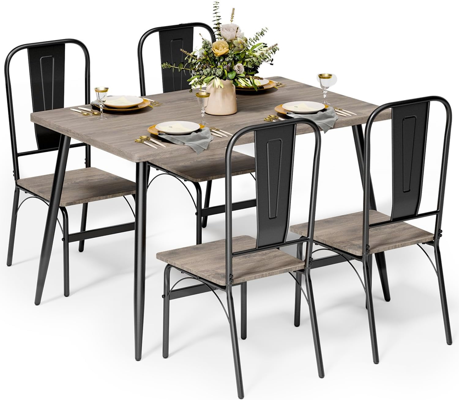 ONKER Dining Table Set for 4, 5-Piece Kitchen Table and Chairs Set with ...