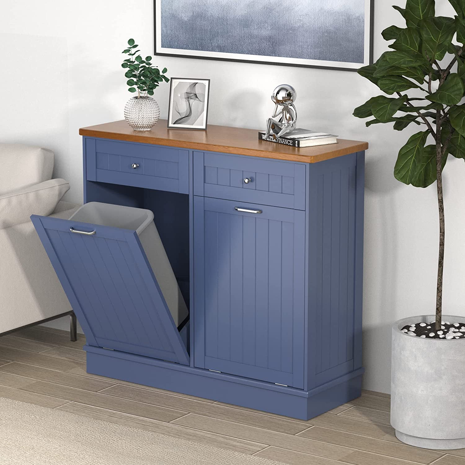 ONKER Double Tilt Out Trash Cabinet 10 Gallon Wooden Free Standing ...