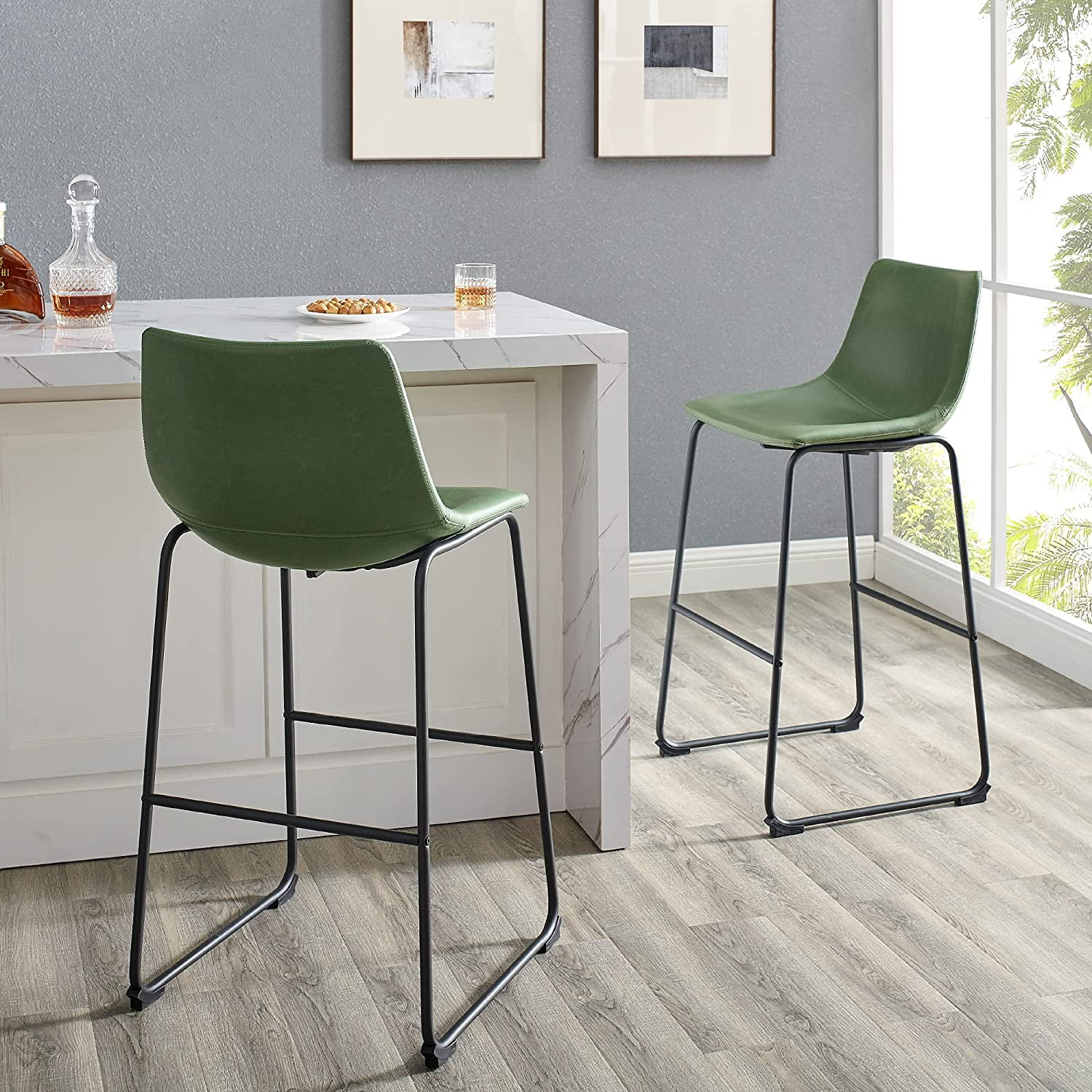 ONKER Douglas Urban Industrial 2-Piece Faux Leather Armless Bar Stools ...