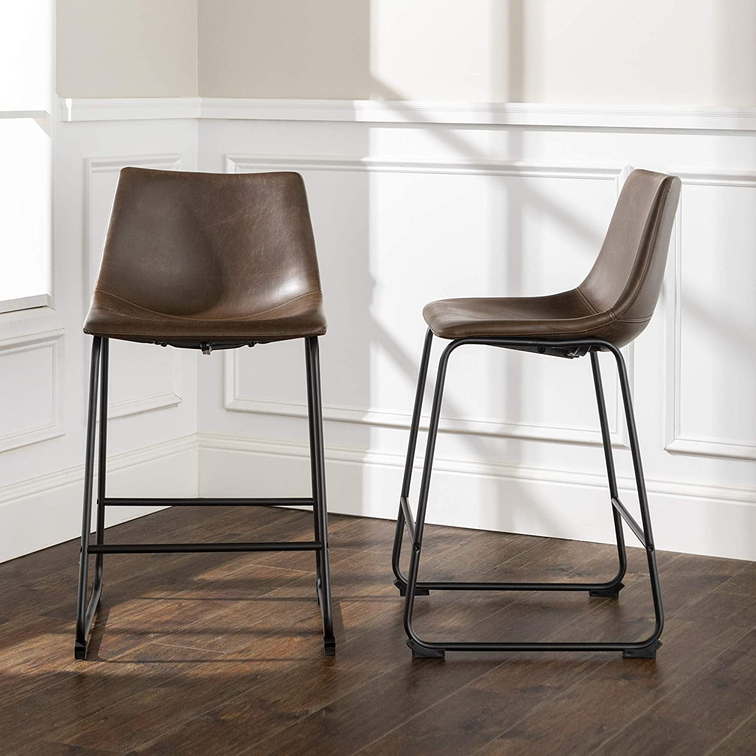 ONKER Douglas Urban Industrial Faux Leather Armless Counter Chairs, Set ...