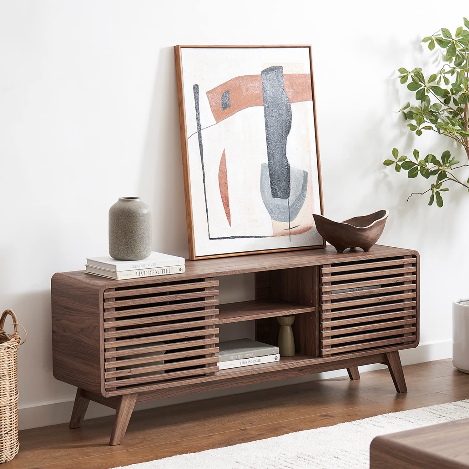 ONKER Ensley 59” Tall TV Stand, Mid Century Modern TV Stand for 55/60 ...