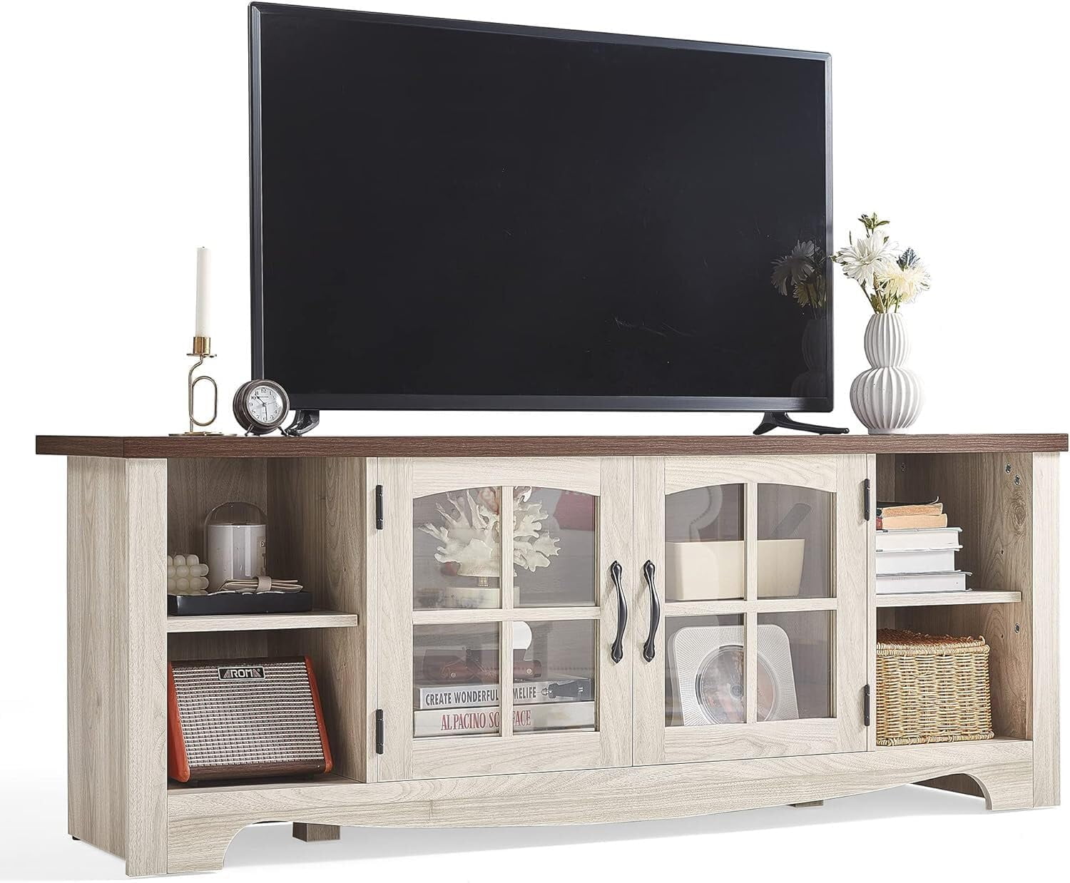 ONKER Farmhouse TV Stand for 65 Inch TV, Wood Entertainment Center with ...