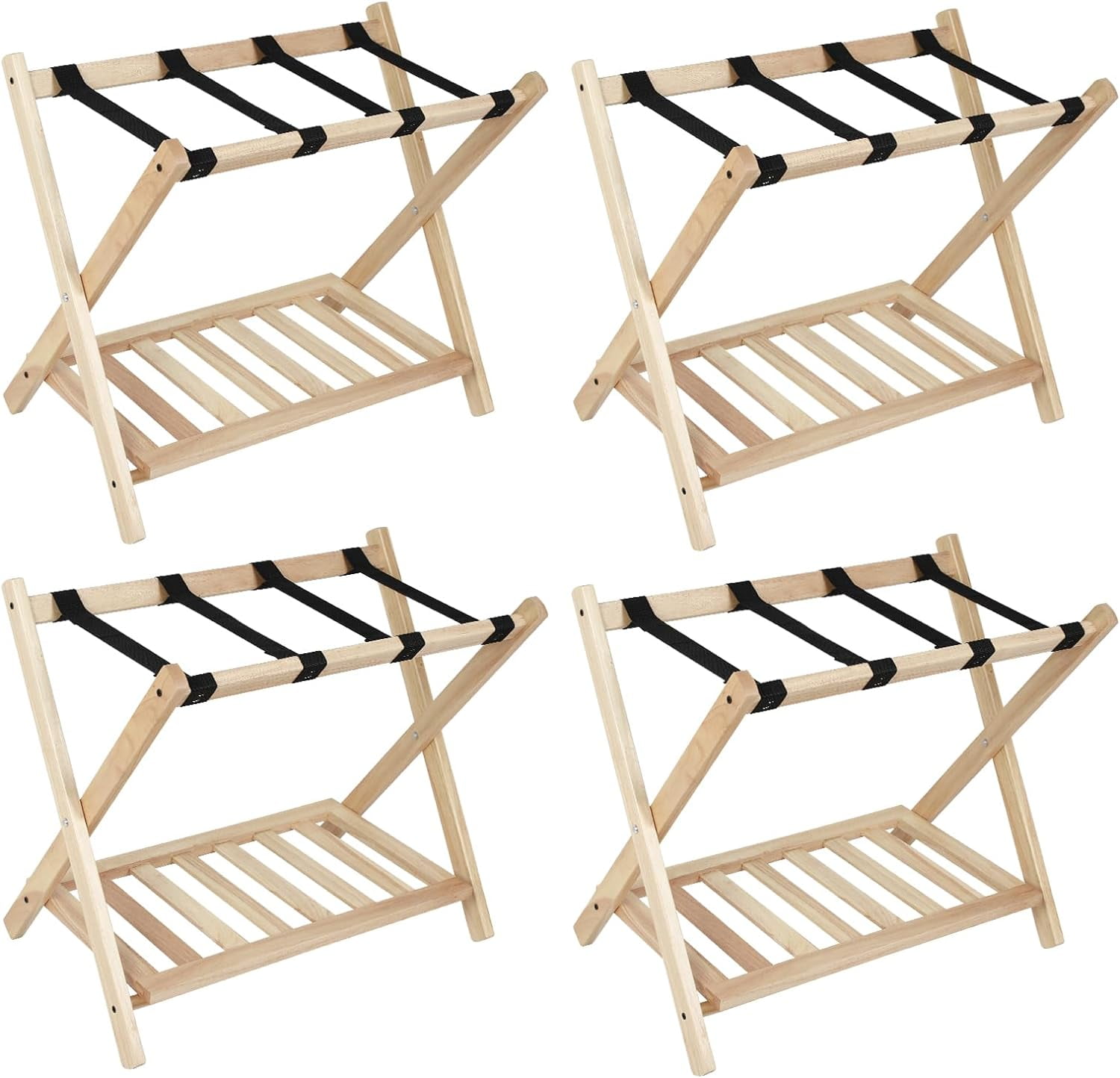 ONKER Folding Luggage Racks with Shelf, Wooden Suitcase Stand, 2 Tier ...