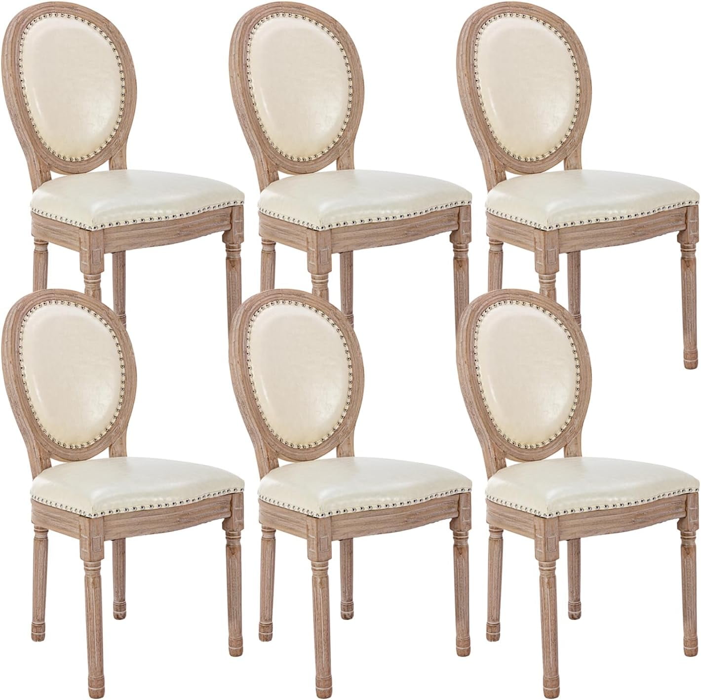 ONKER French Country Dining Chairs Set of 6, Leather Dining Chairs with ...