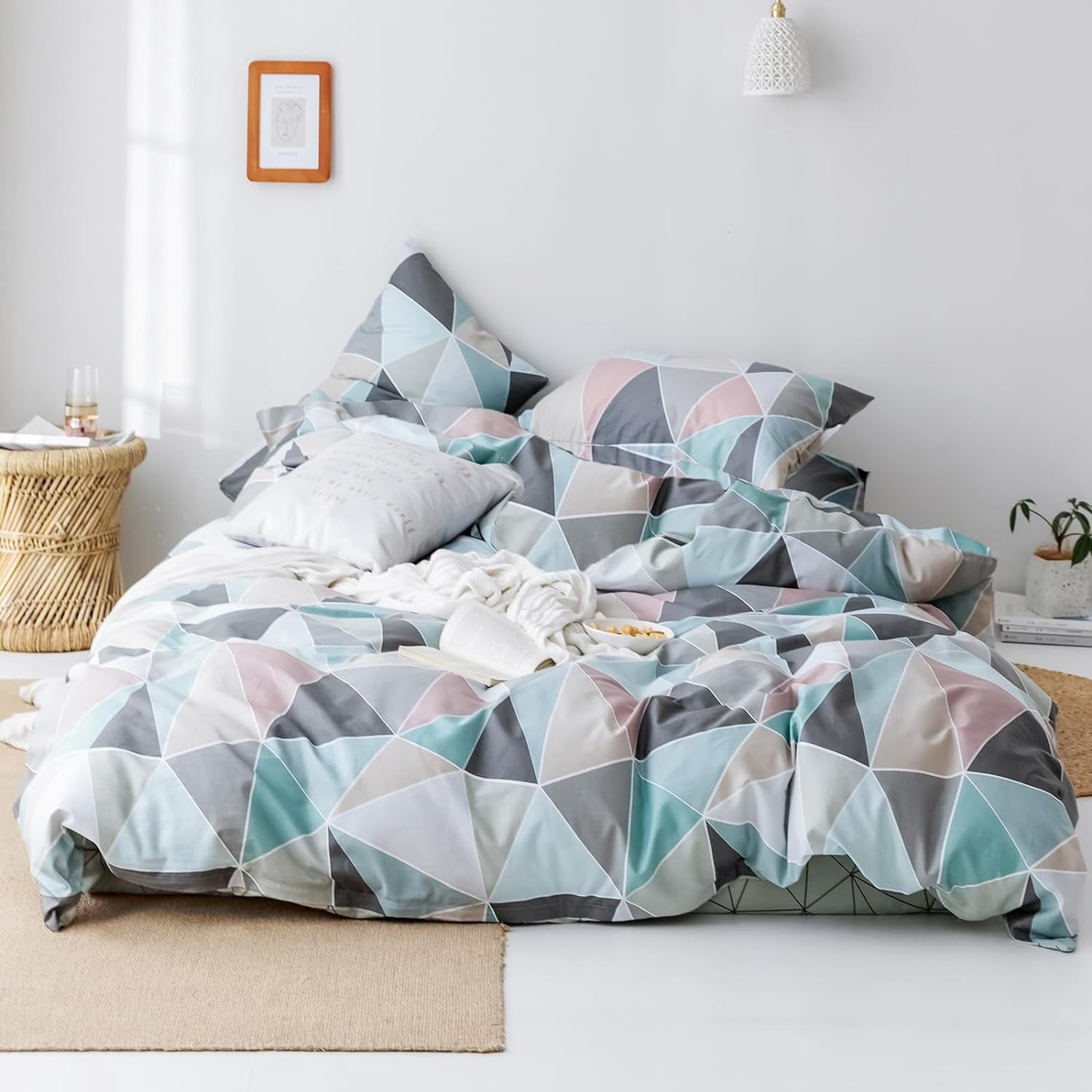 ONKER Geometric Duvet Cover Set King, Cotton Diamond Duvet Cover ...