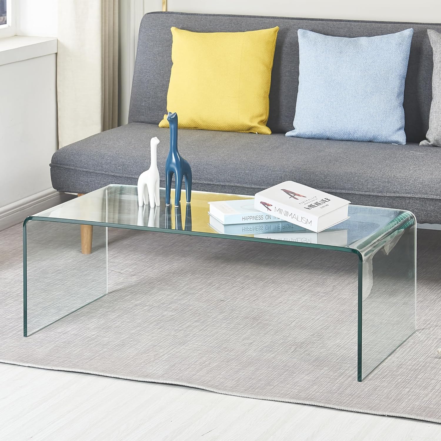 ONKER Glass Coffee Table, Modern Tempered Clear Coffee Tables Decor for ...