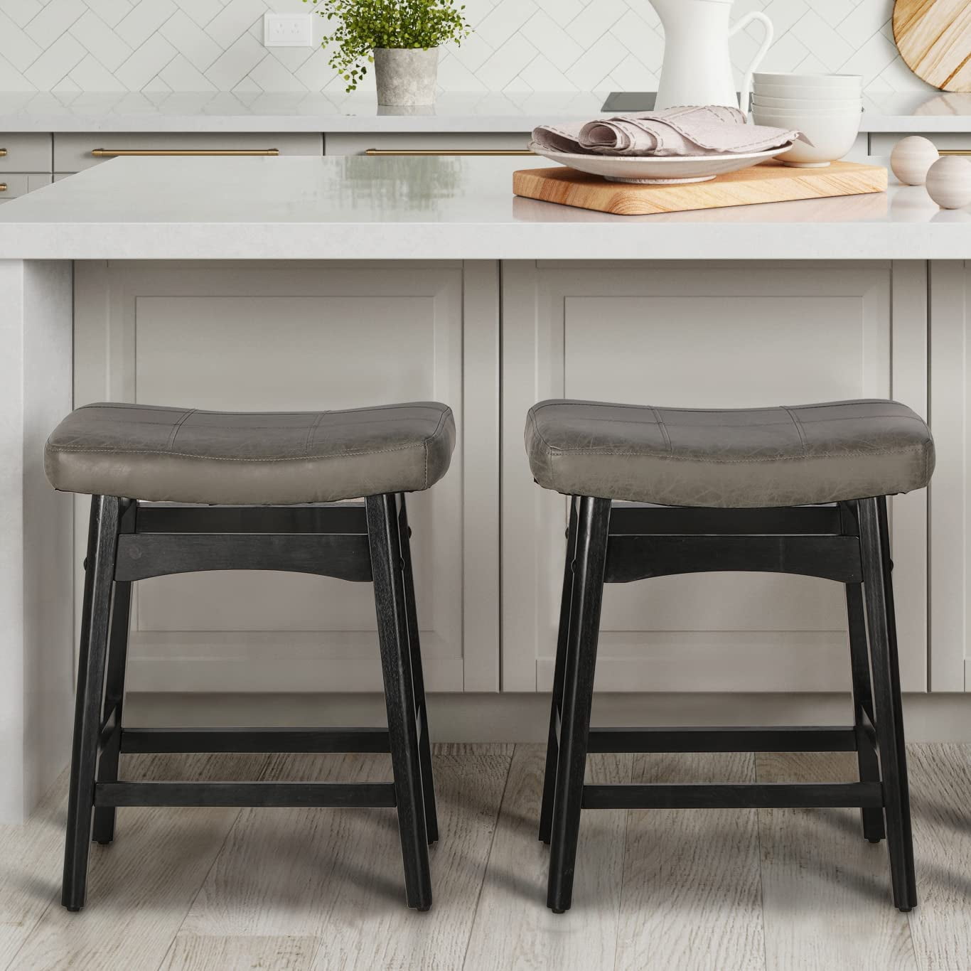 ONKER Grey Counter Height Bar Stools Set of 2 for Kitchen Counter Solid ...