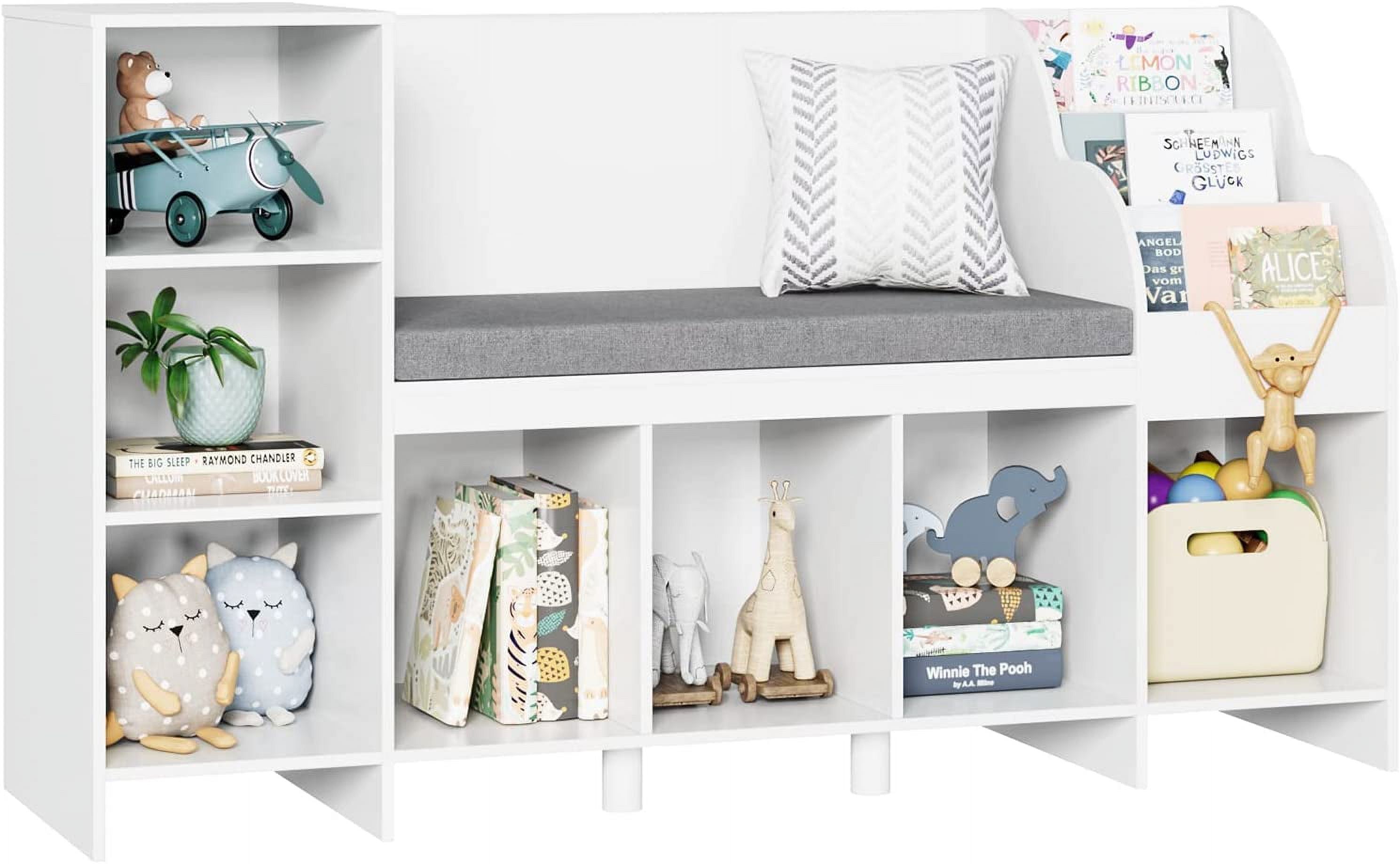 ONKER Kids Bookshelf with Reading Nook, Bookcase with Seat Cushion and ...