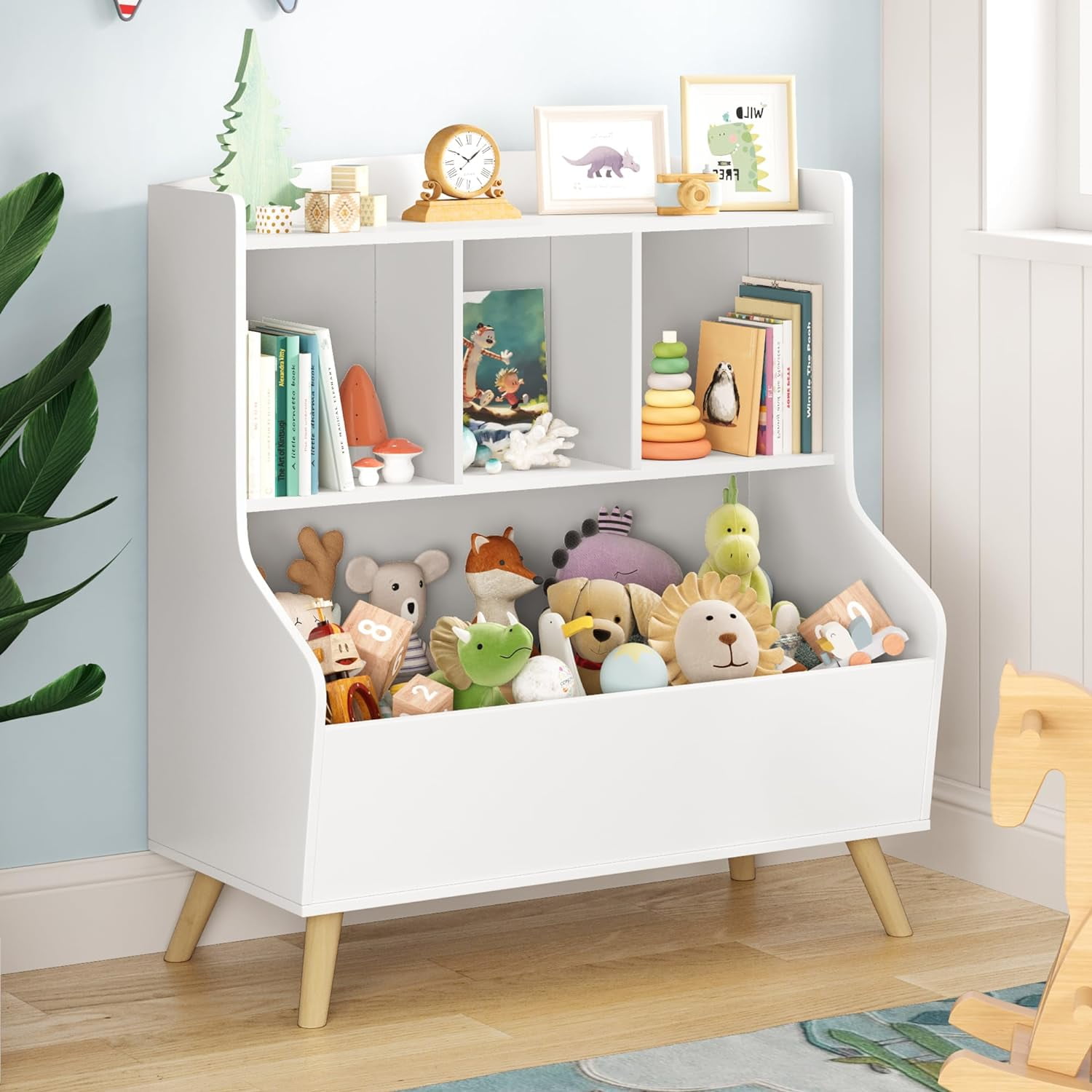ONKER Kids Bookshelf and Toy Storage, 3-Tier Wooden Open Bookcase, Baby ...