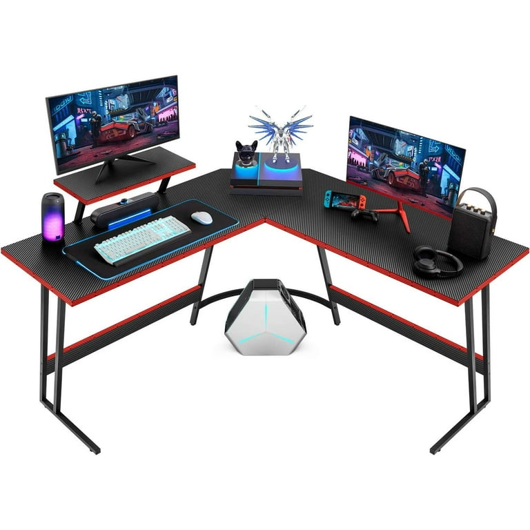 ONKER L Shaped Gaming Desk Computer Corner Desk PC Gaming Desk Table with Large Monitor Riser Stand for Home Office Sturdy Writing Workstation Black 51 Inch Walmart