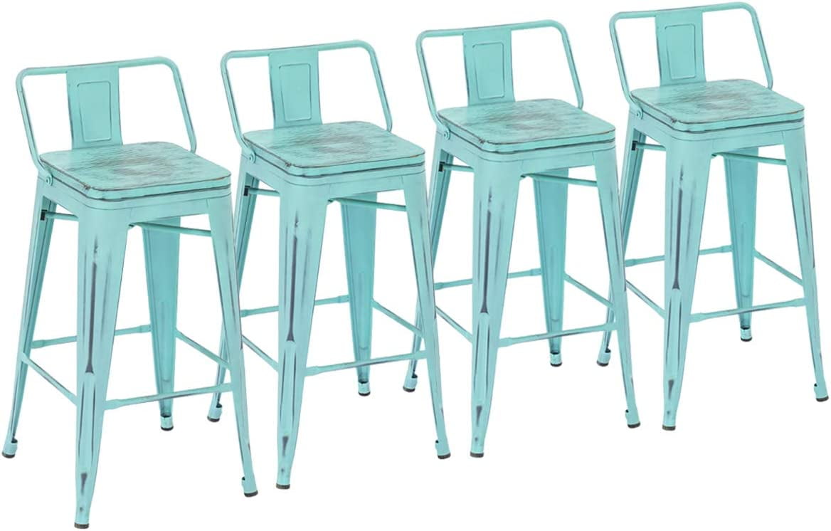 ONKER Metal Bar Stools Set of 4 Counter Height Stools with Backs ...